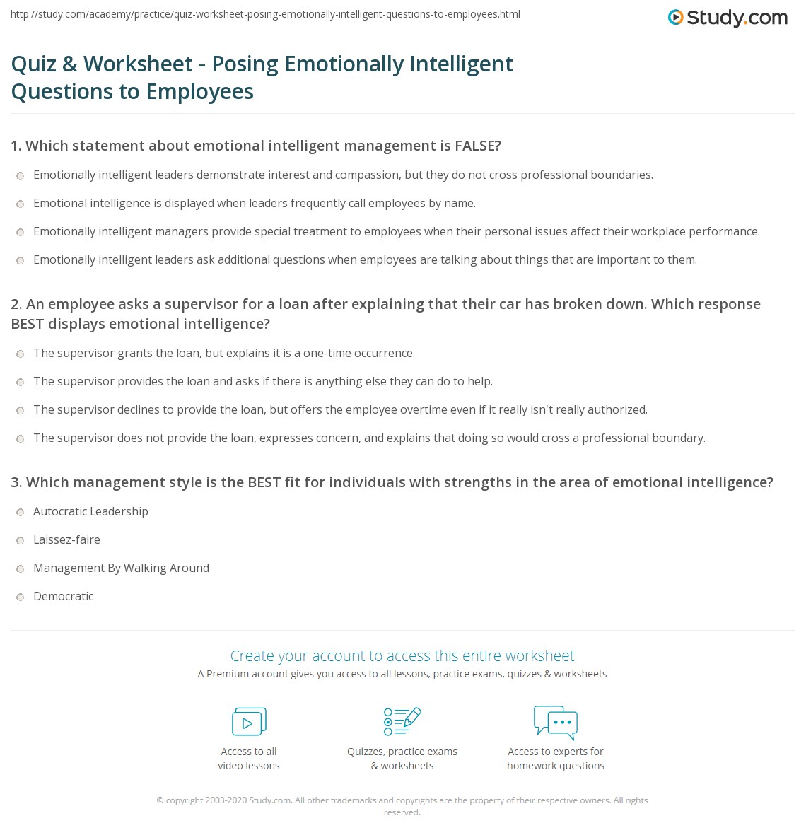 Quiz & Worksheet - Posing Emotionally Intelligent Questions to ...