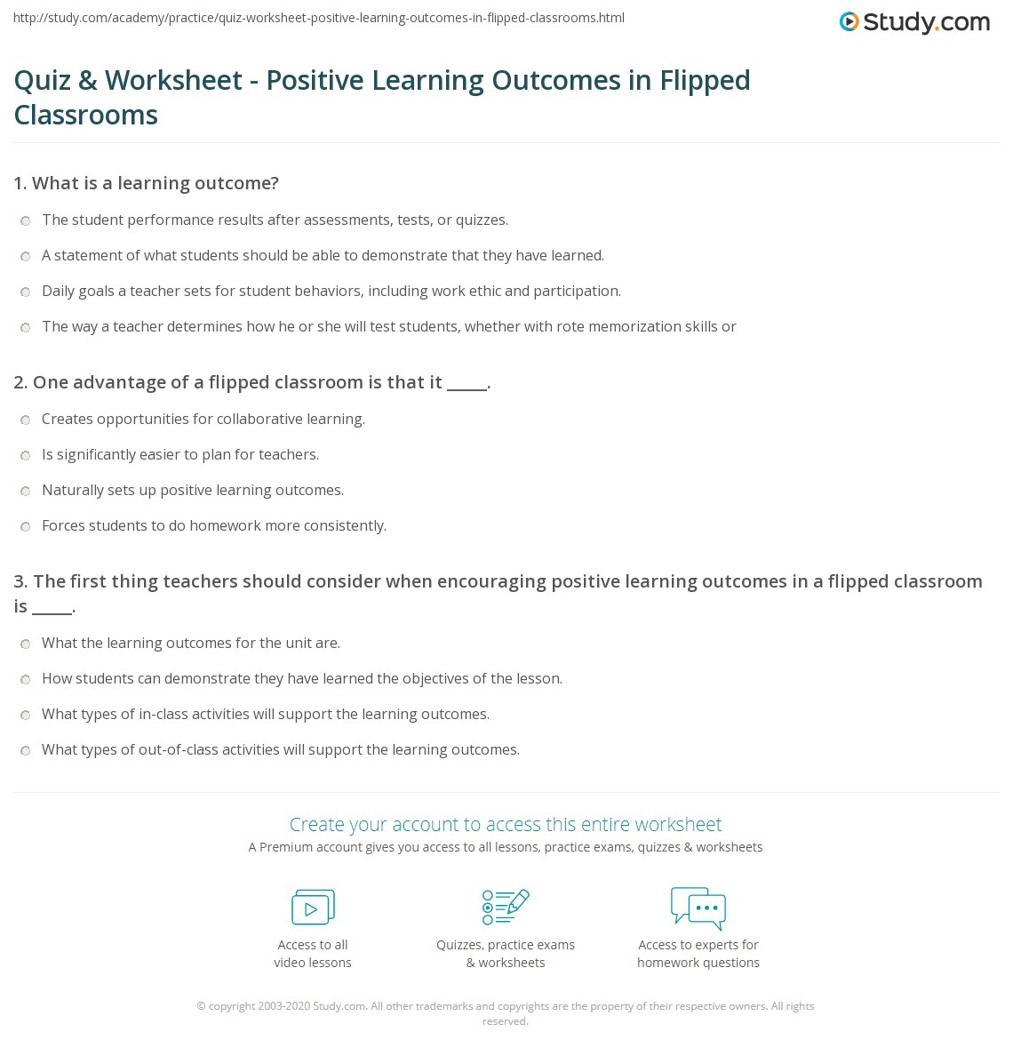 Quiz & Worksheet - Positive Learning Outcomes in Flipped Classrooms ...