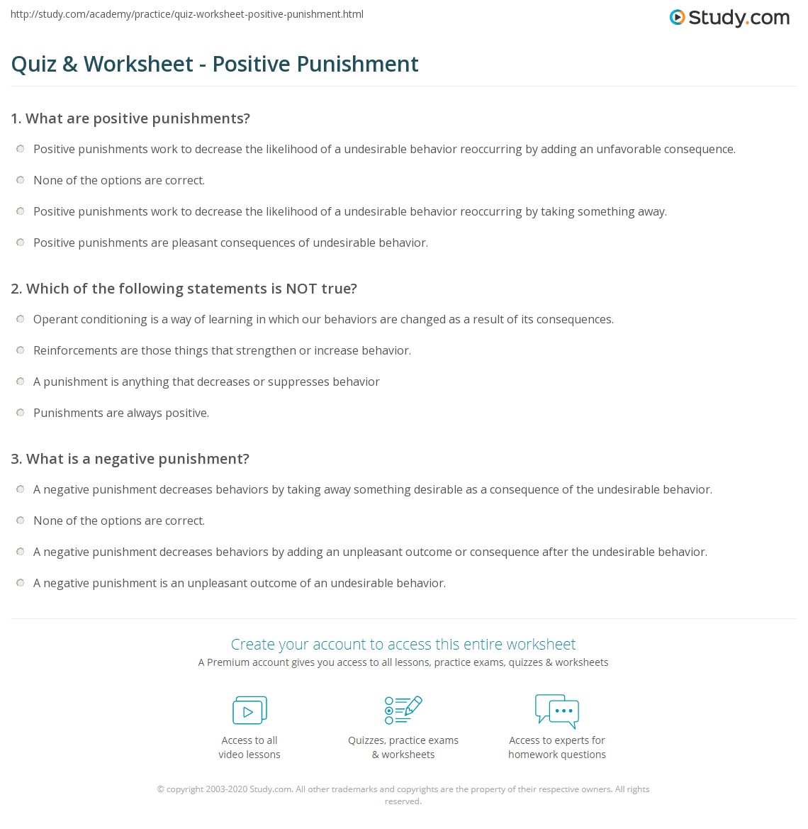 Quiz & Worksheet - Positive Punishment | Study.com