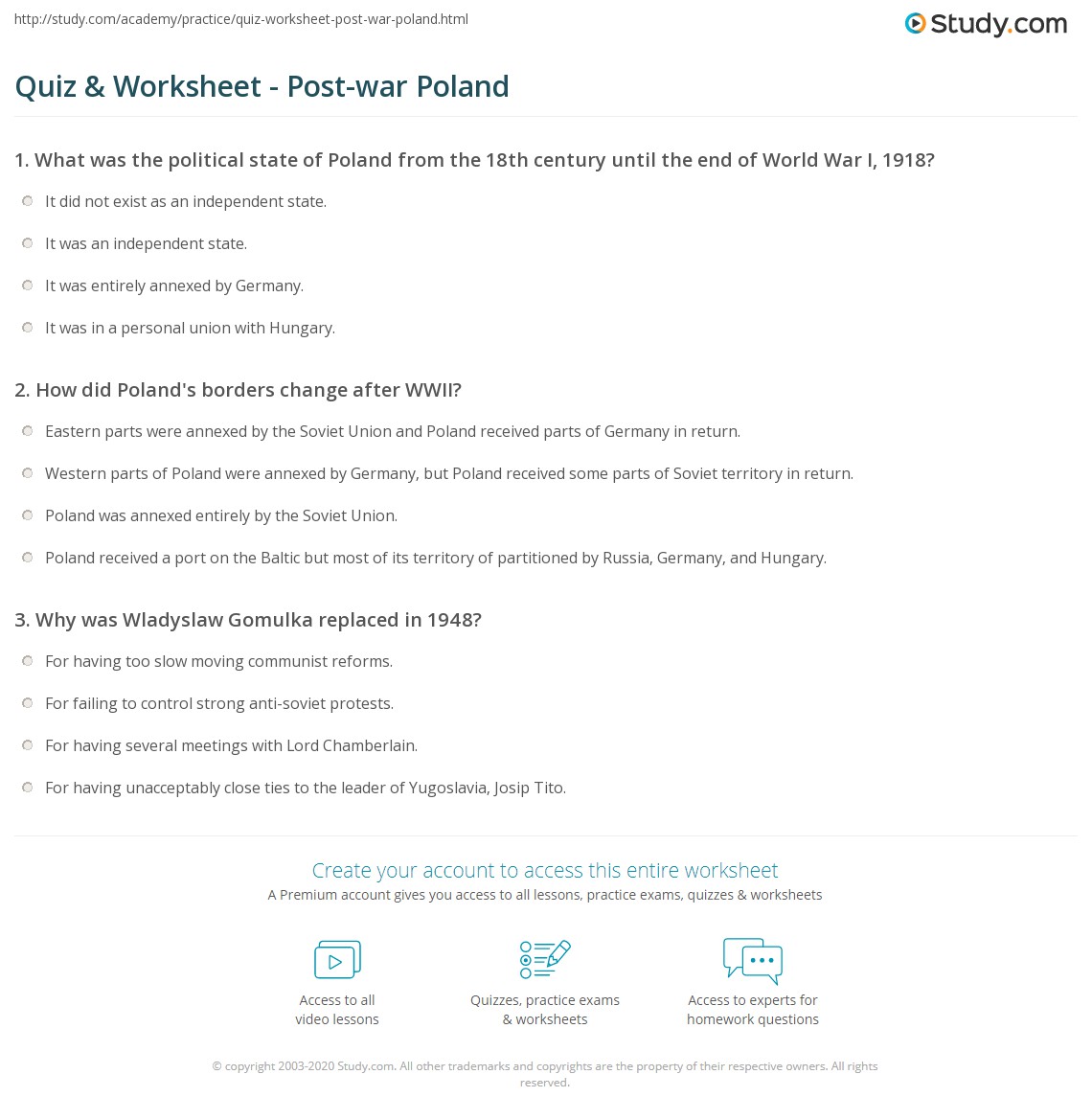 Quiz & Worksheet - Post-war Poland | Study.com