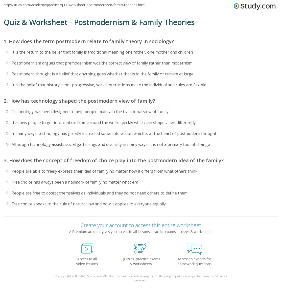 Quiz & Worksheet - Postmodernism & Family Theories | Study.com