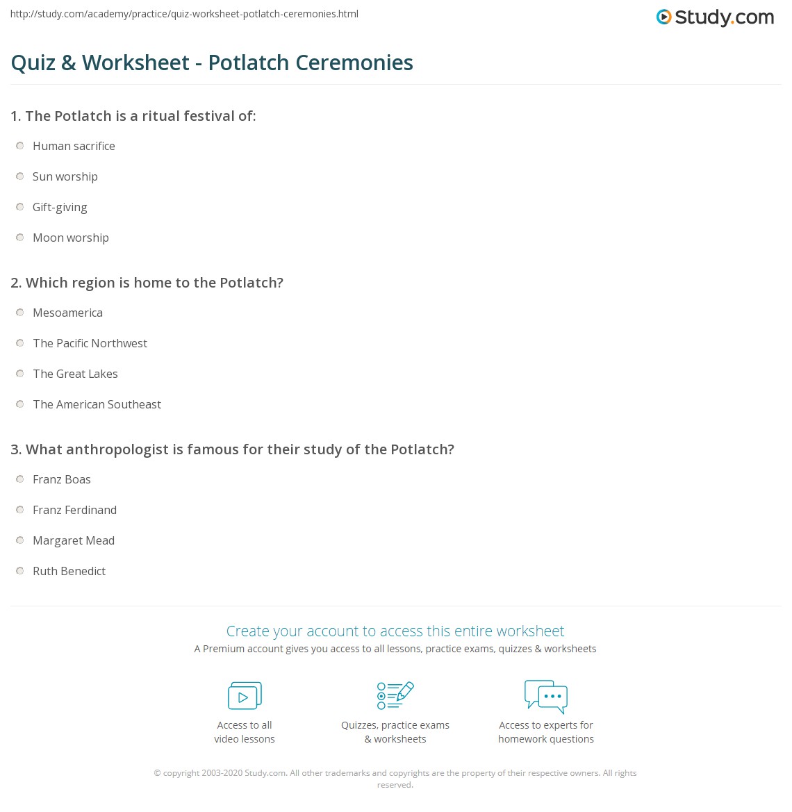 Quiz & Worksheet - Potlatch Ceremonies | Study.com