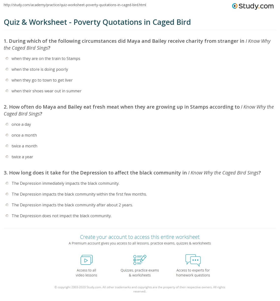 Quiz & Worksheet - Poverty Quotations in Caged Bird | Study.com