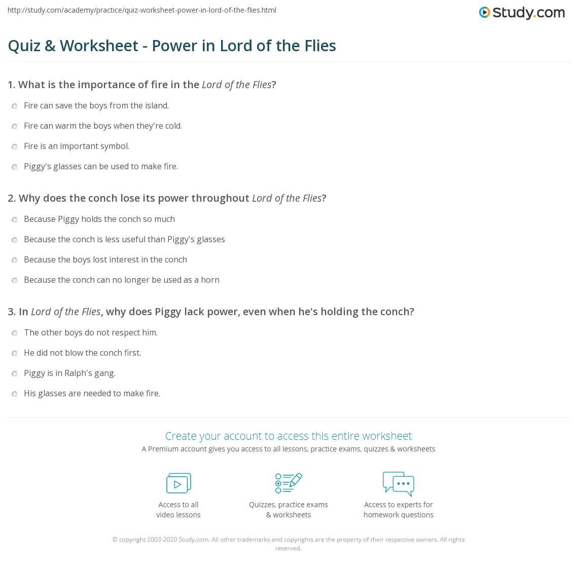 Quiz & Worksheet - Power in Lord of the Flies | Study.com