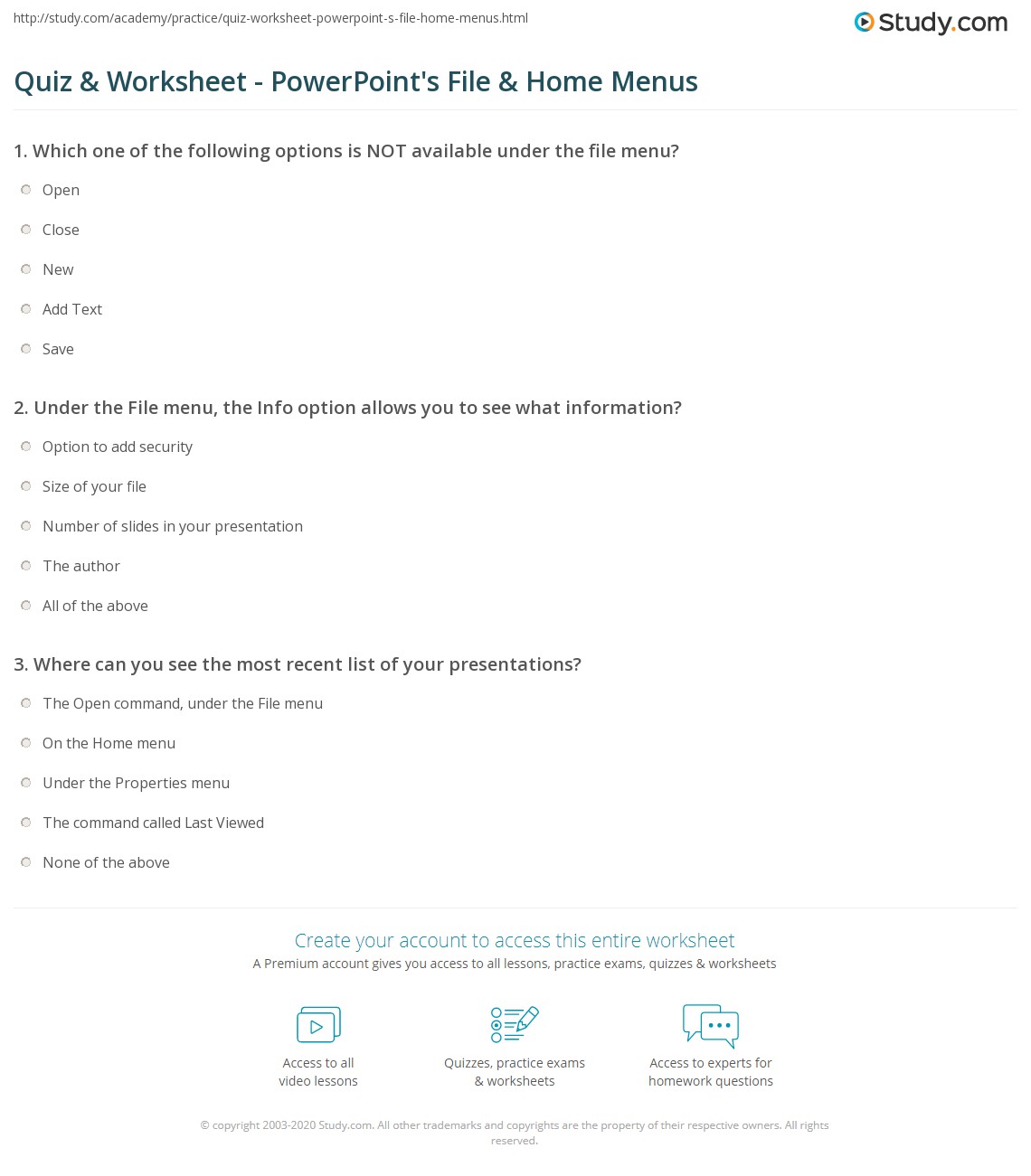 Quiz & Worksheet - PowerPoint's File & Home Menus | Study.com