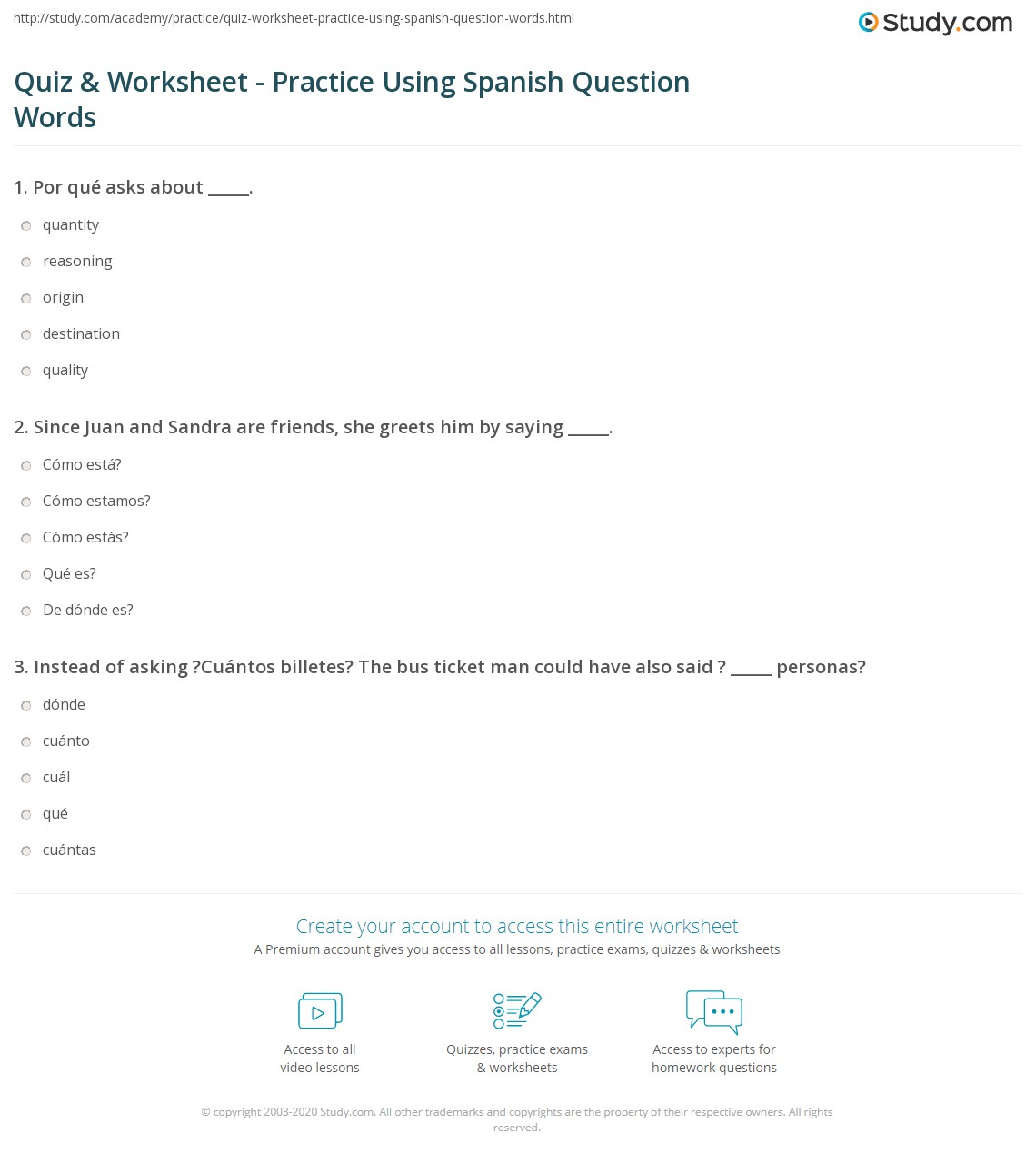 Spanish Question Words Worksheet Uno Spanish Question Words Worksheet Uno