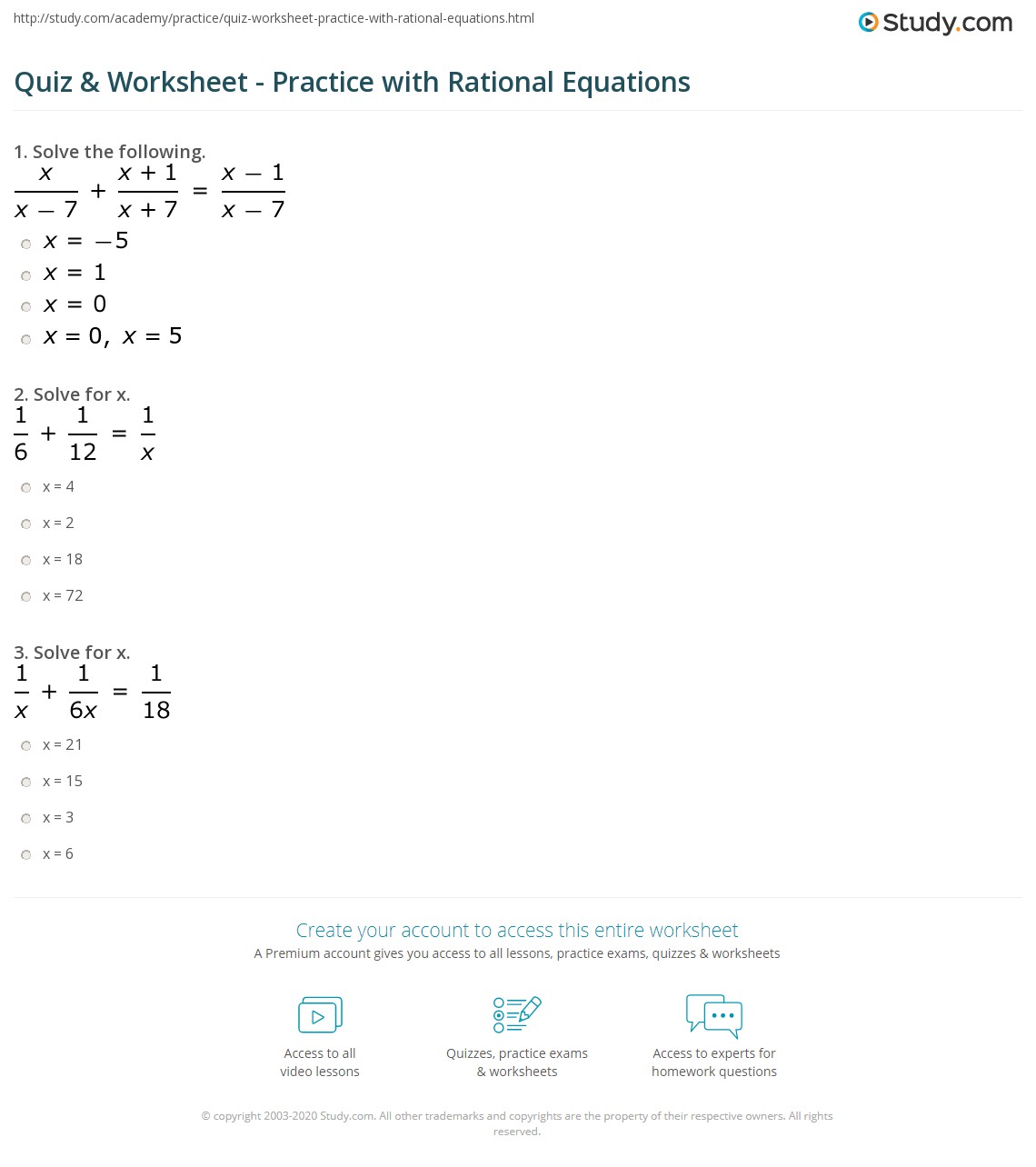 Rational Equations Worksheet