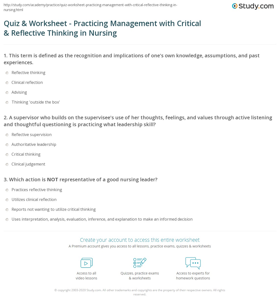 Quiz & Worksheet - Practicing Management with Critical & Reflective ...