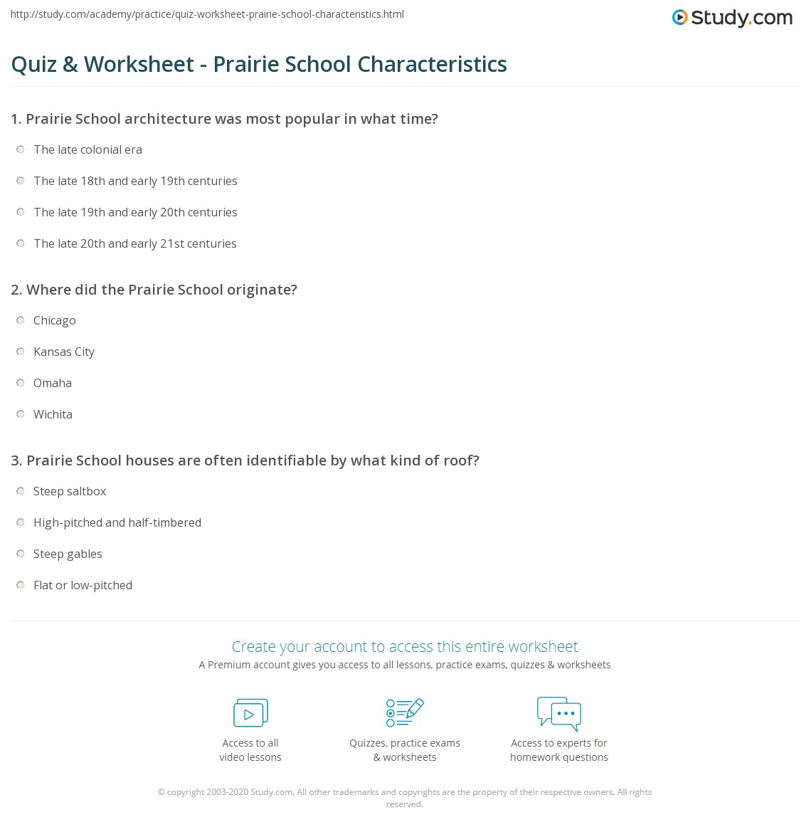 Quiz & Worksheet - Prairie School Characteristics | Study.com