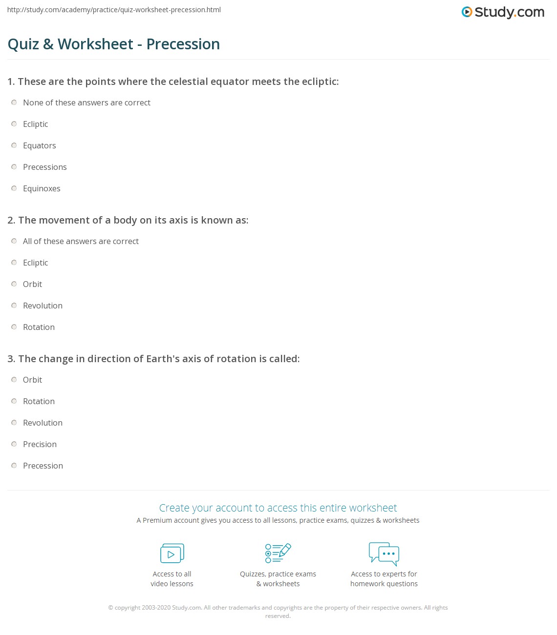 Quiz & Worksheet - Precession | Study.com