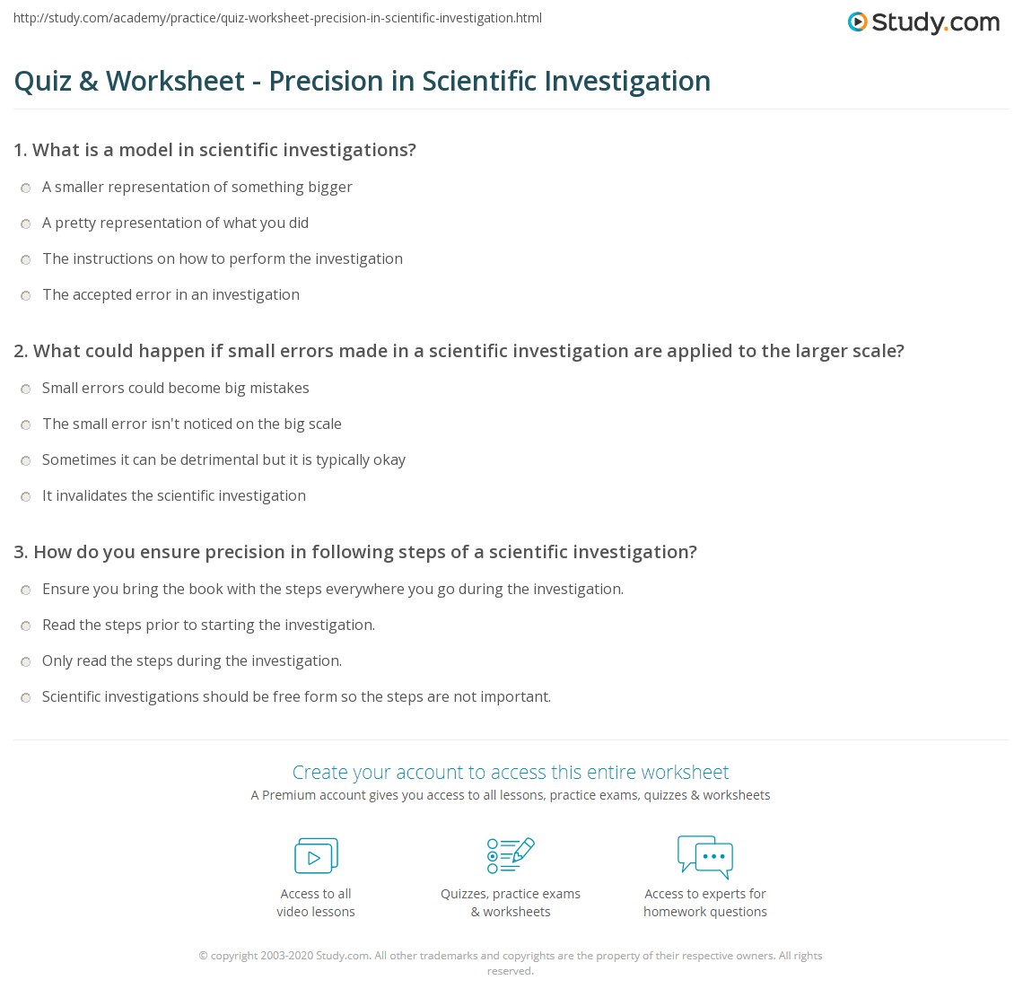 Quiz & Worksheet - Precision in Scientific Investigation | Study.com