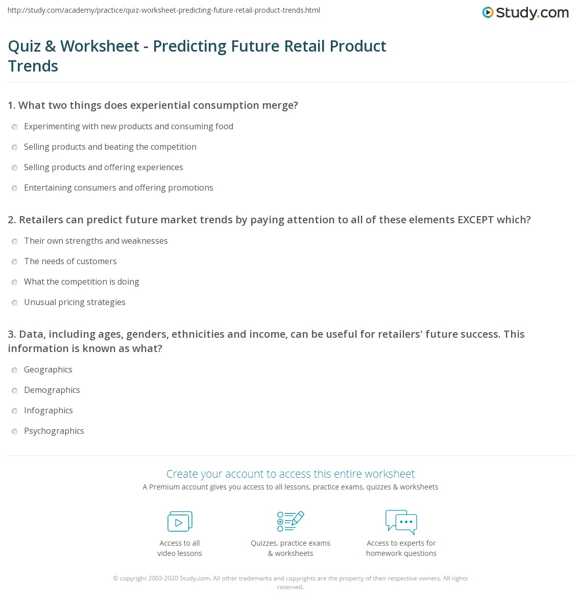 Quiz & Worksheet - Predicting Future Retail Product Trends | Study.com