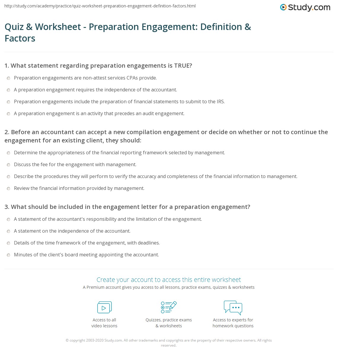 Quiz & Worksheet - Preparation Engagement: Definition & Factors | Study.com