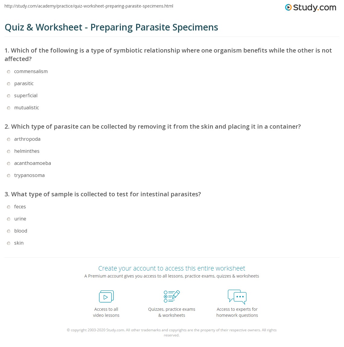 Quiz & Worksheet - Preparing Parasite Specimens | Study.com