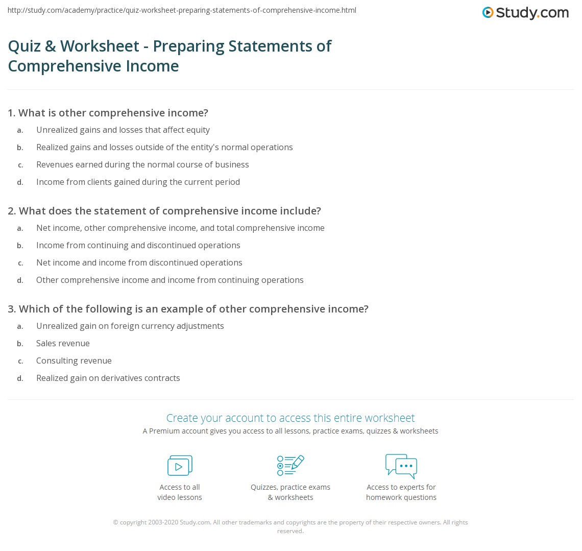 Quiz & Worksheet - Preparing Statements of Comprehensive Income | Study.com