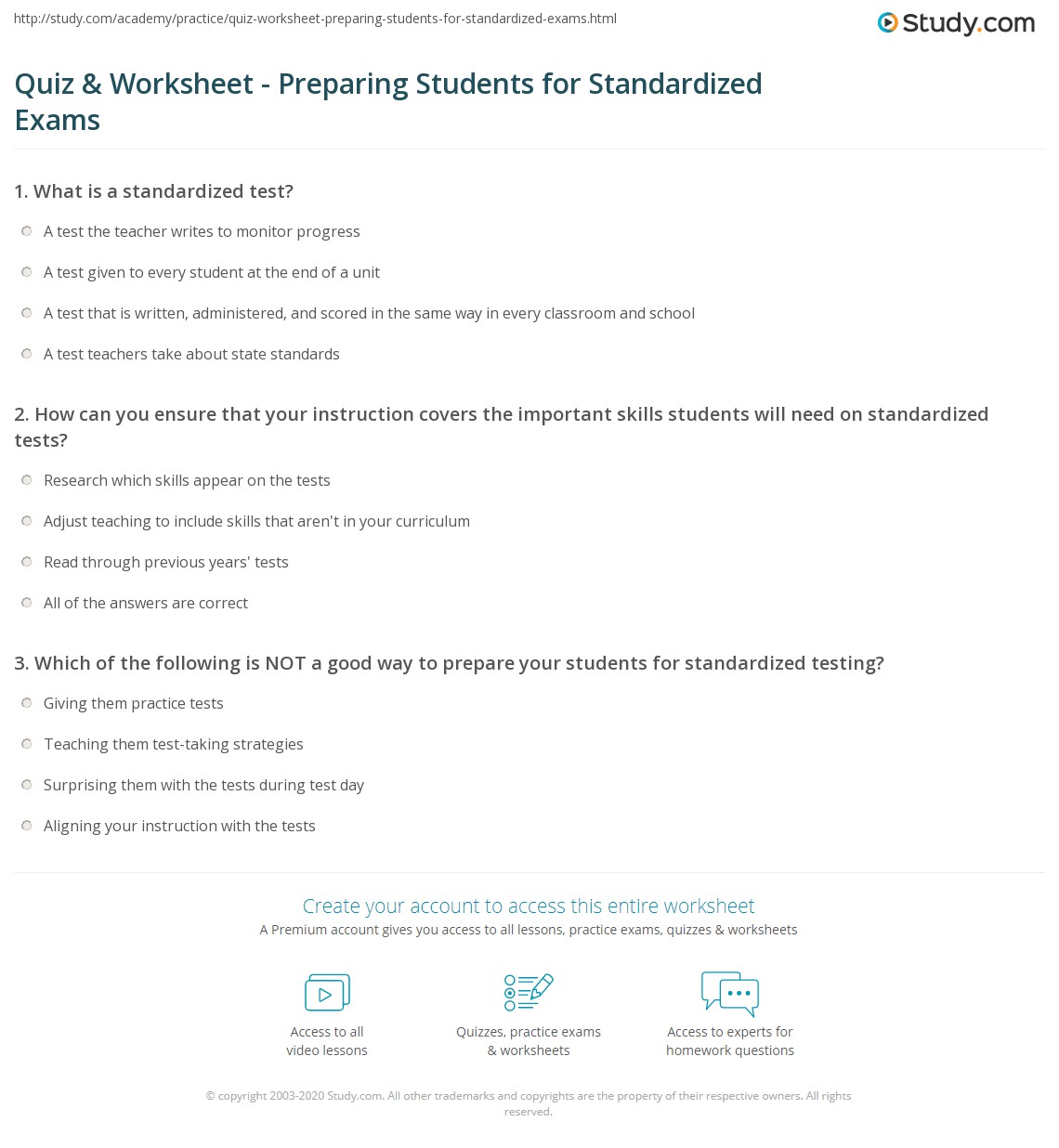 Quiz & Worksheet - Preparing Students for Standardized Exams | Study.com