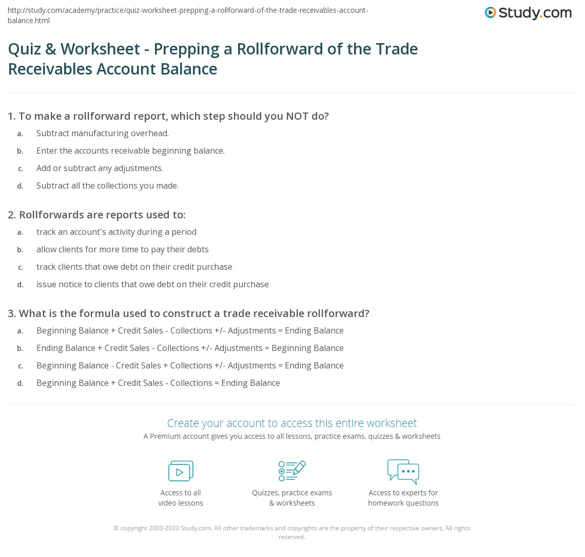 Quiz & Worksheet - Prepping a Rollforward of the Trade Receivables ...