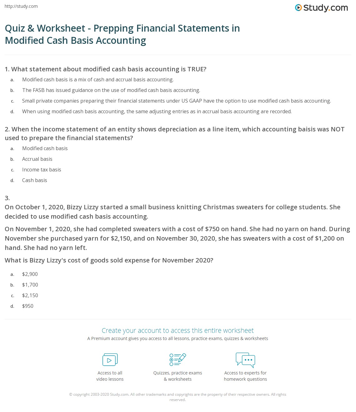 Quiz & Worksheet - Prepping Financial Statements in Modified Cash Basis ...