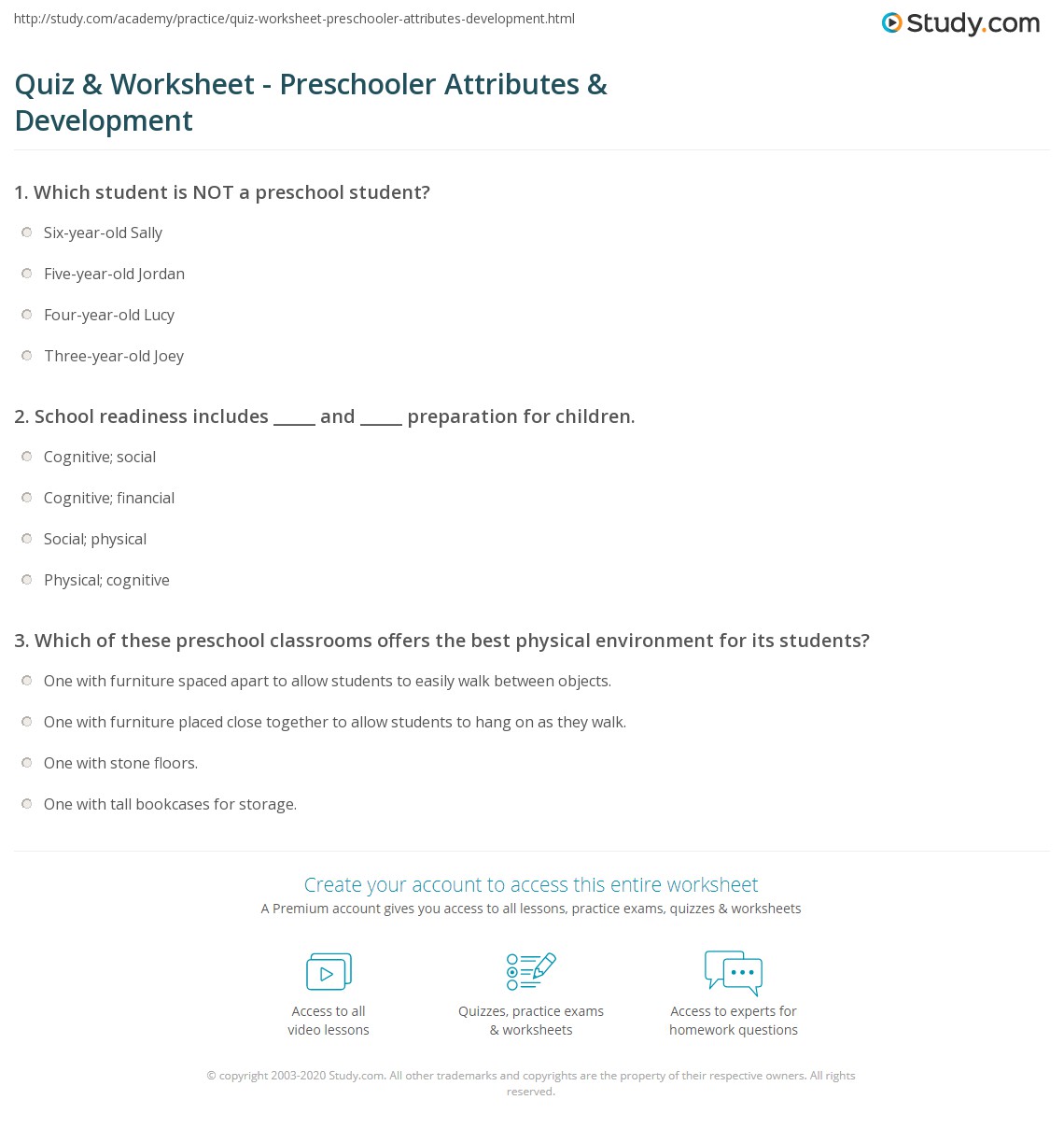 Quiz & Worksheet - Preschooler Attributes & Development | Study.com