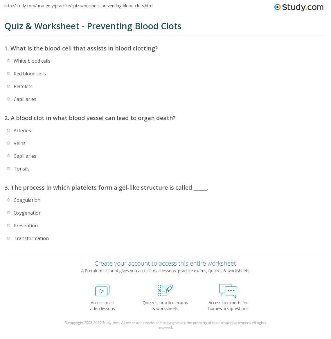 Quiz & Worksheet - Preventing Blood Clots | Study.com