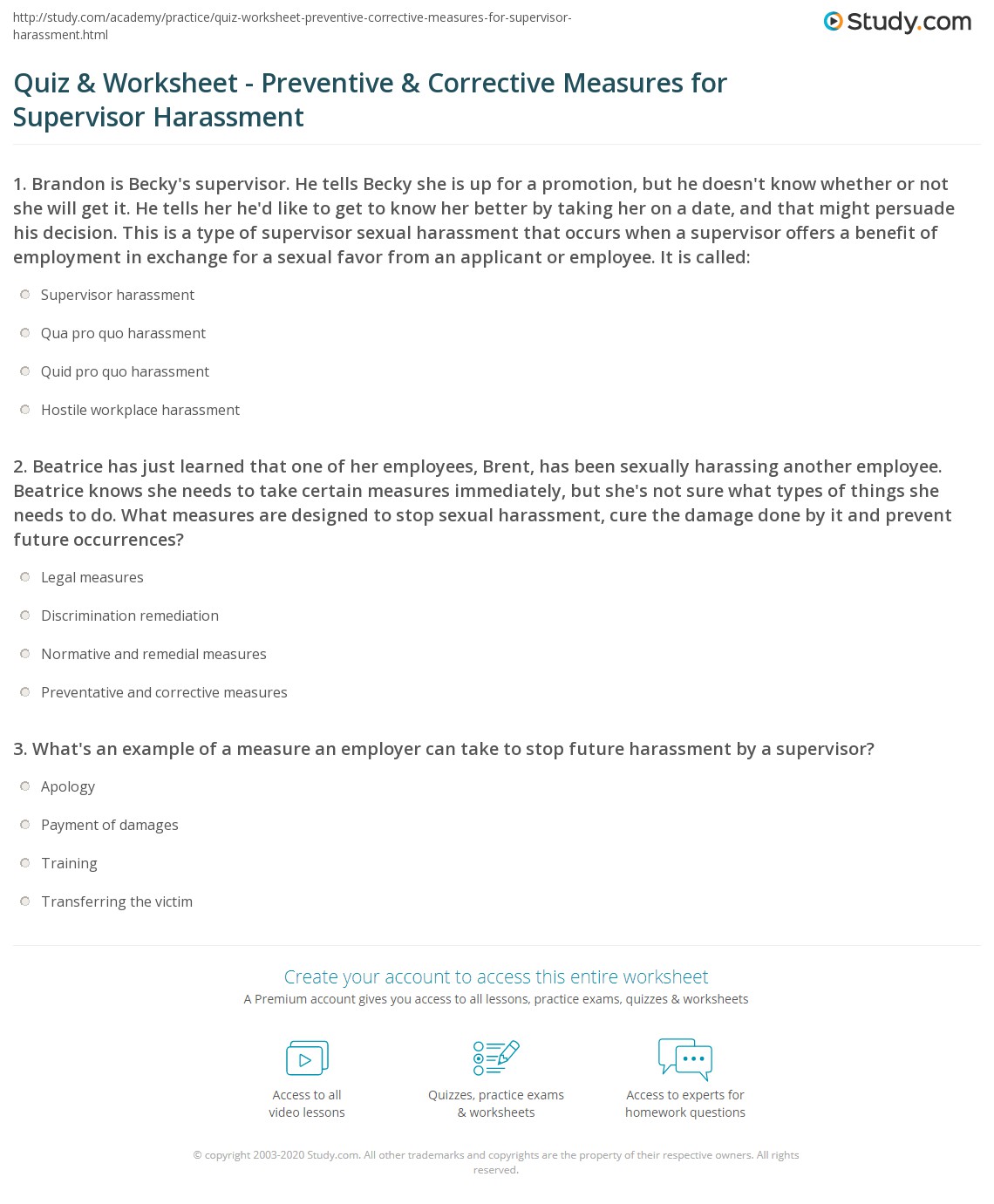 Quiz & Worksheet - Preventive & Corrective Measures for Supervisor ...