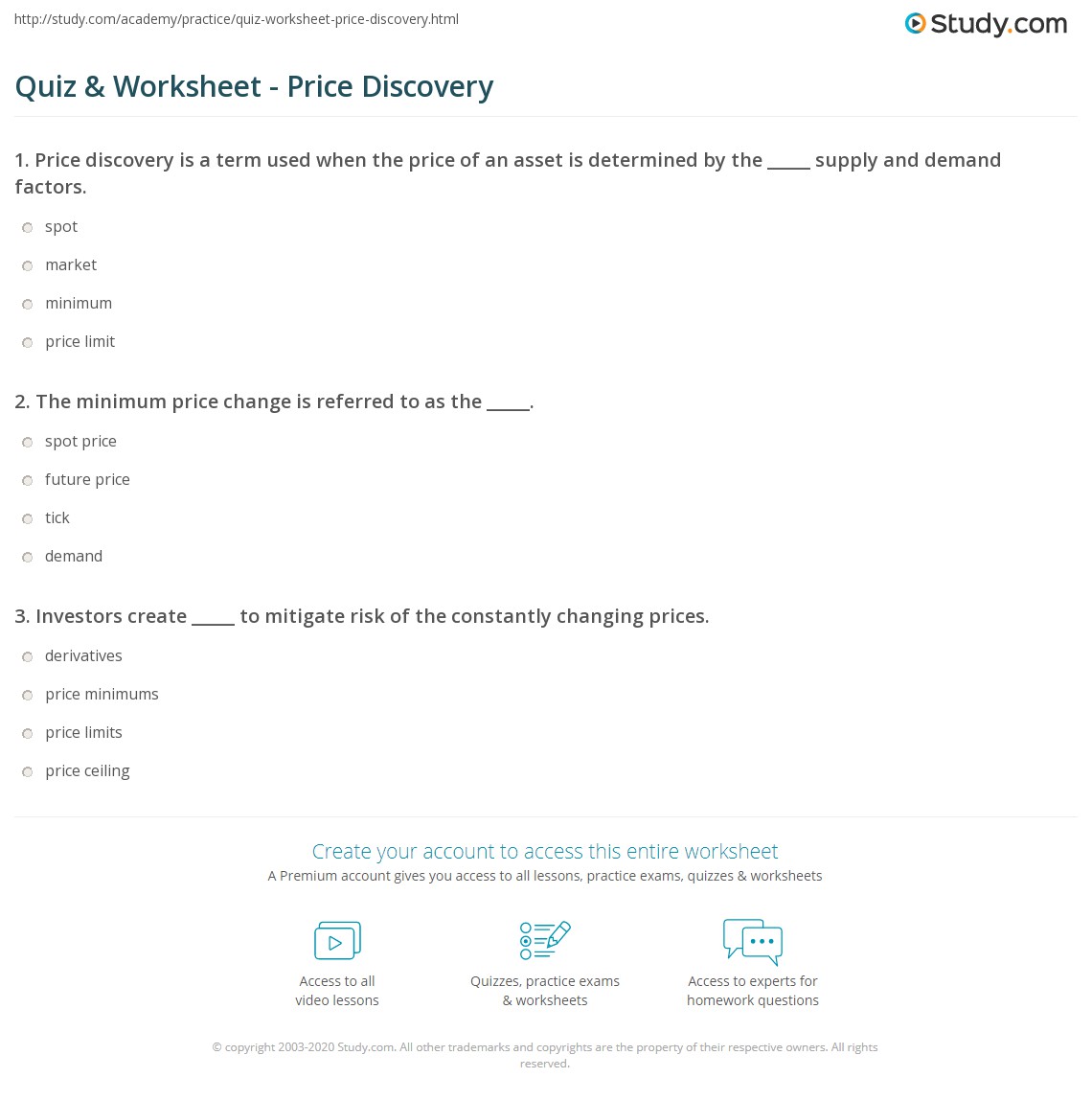 Quiz & Worksheet - Price Discovery | Study.com