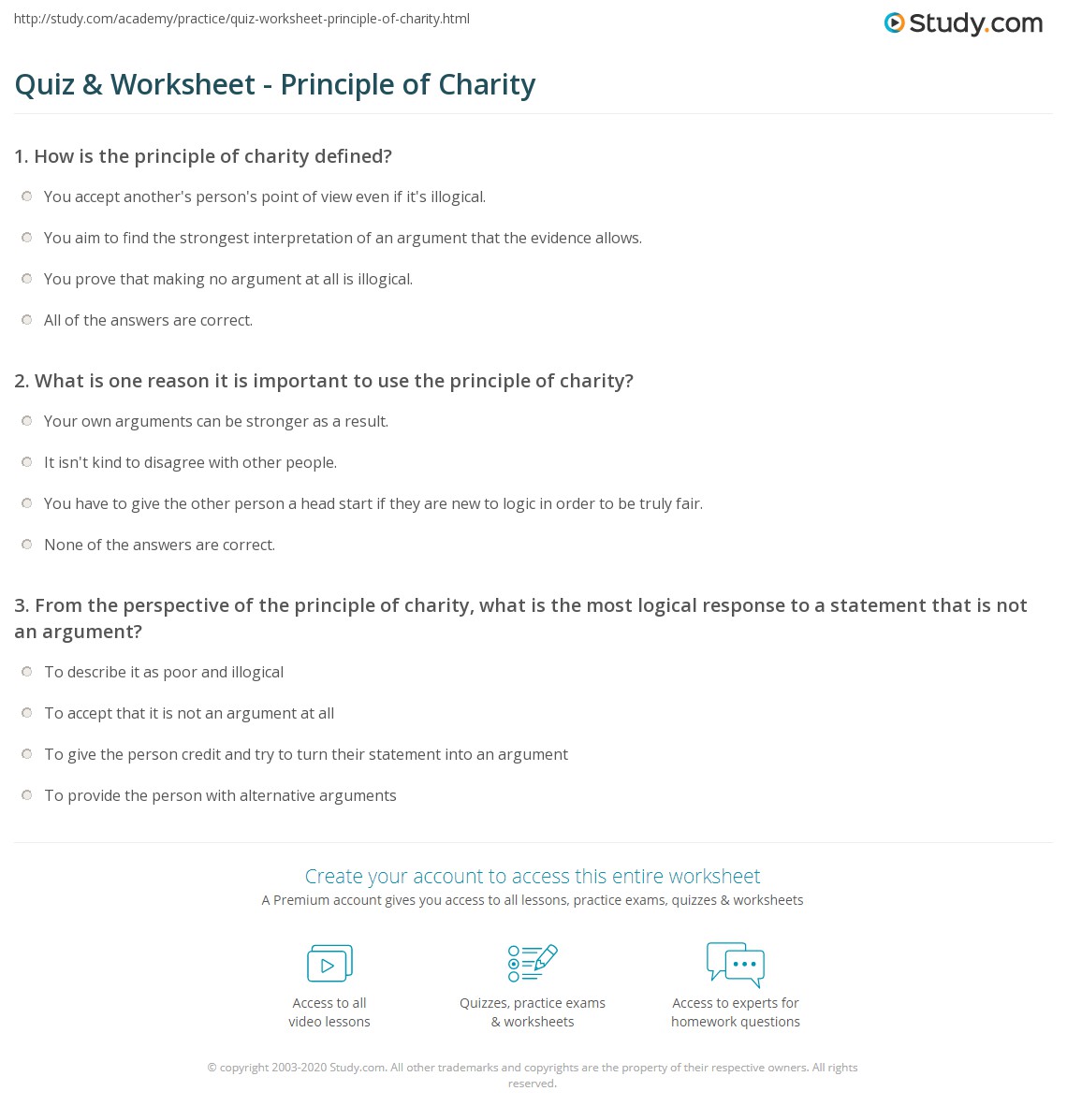 Quiz & Worksheet - Principle of Charity | Study.com