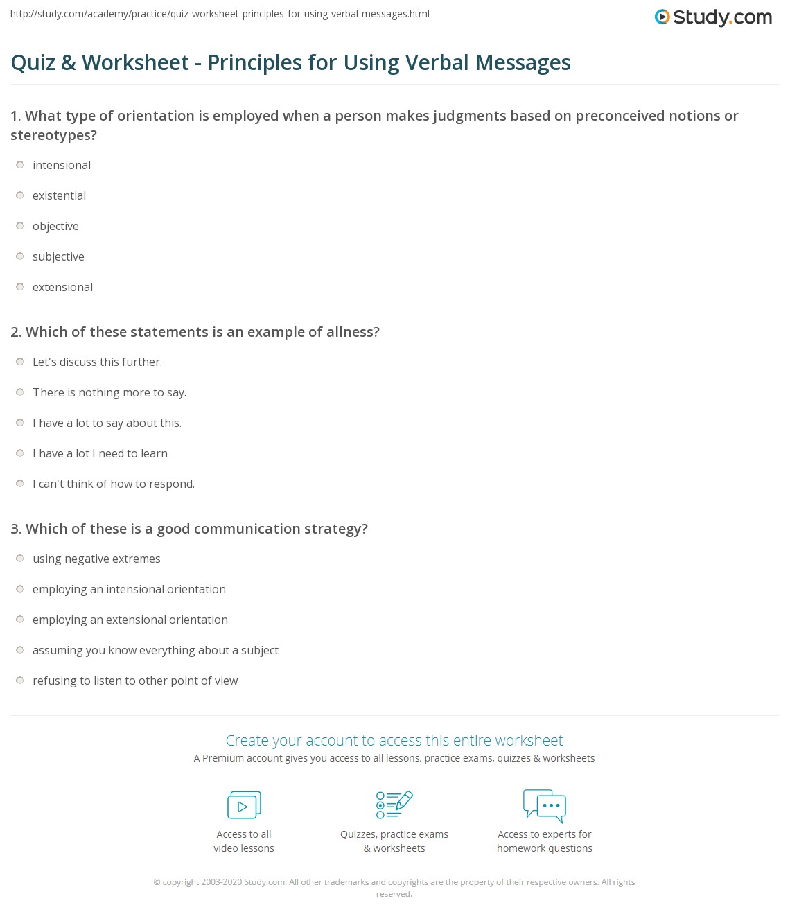 Quiz & Worksheet - Principles for Using Verbal Messages | Study.com