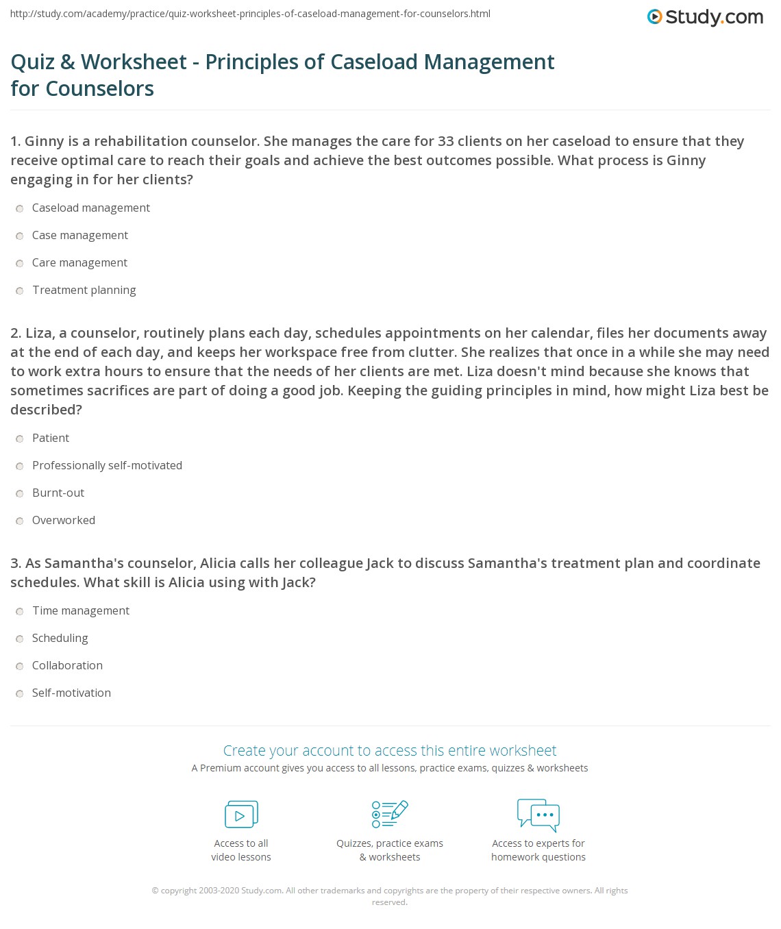 Quiz & Worksheet - Principles of Caseload Management for Counselors ...