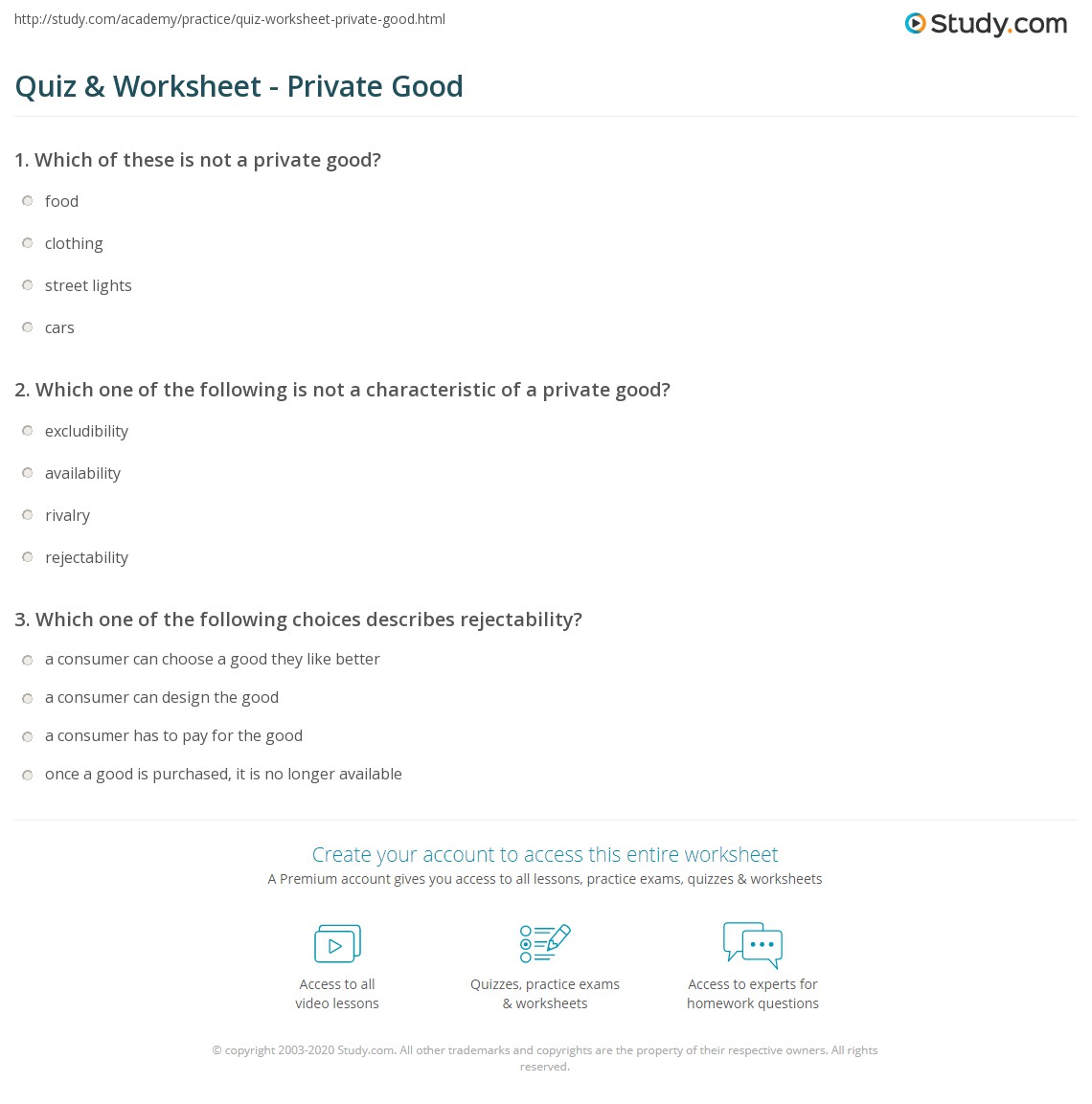 Quiz & Worksheet - Private Good | Study.com