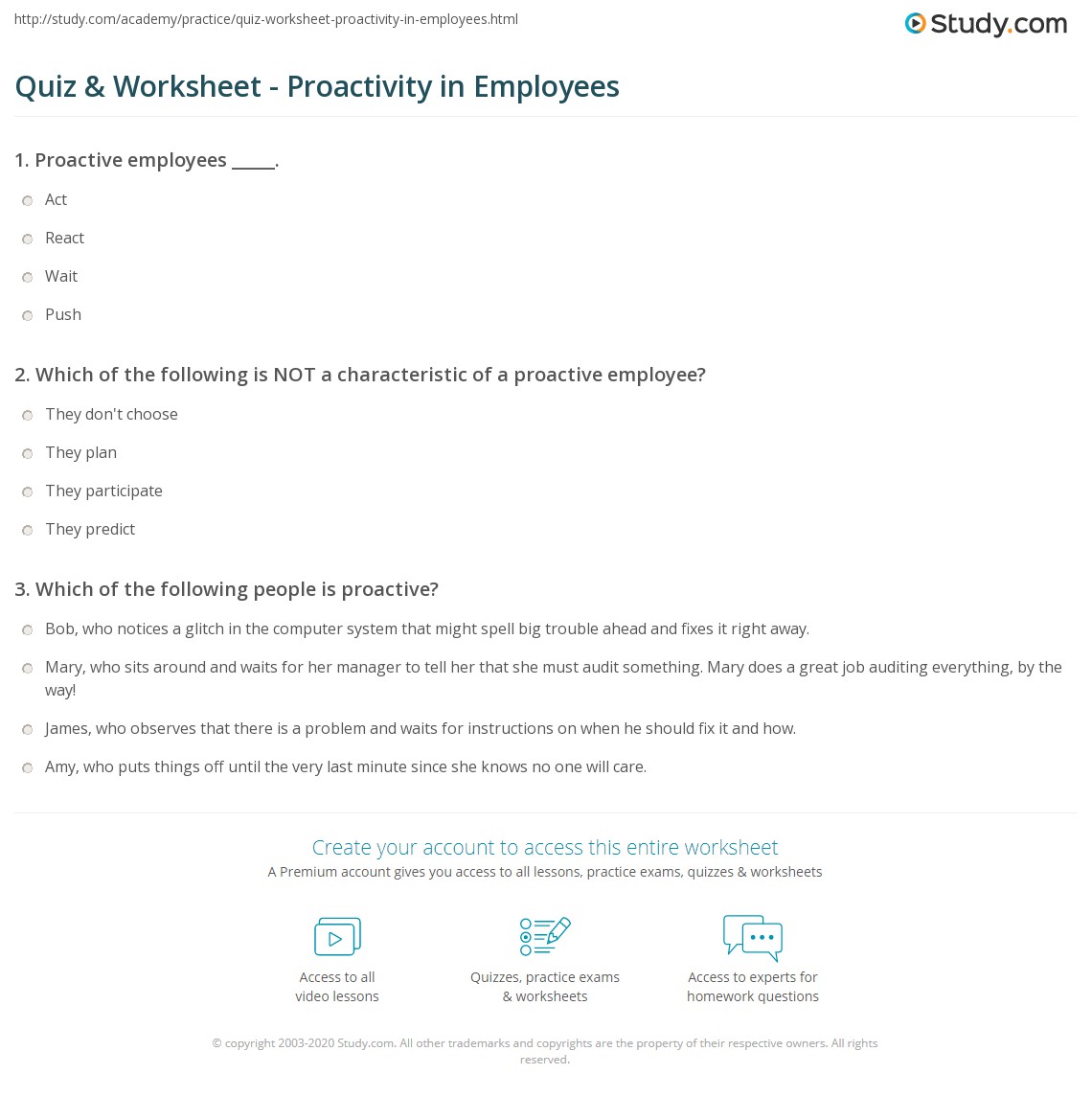 Quiz & Worksheet - Proactivity in Employees | Study.com