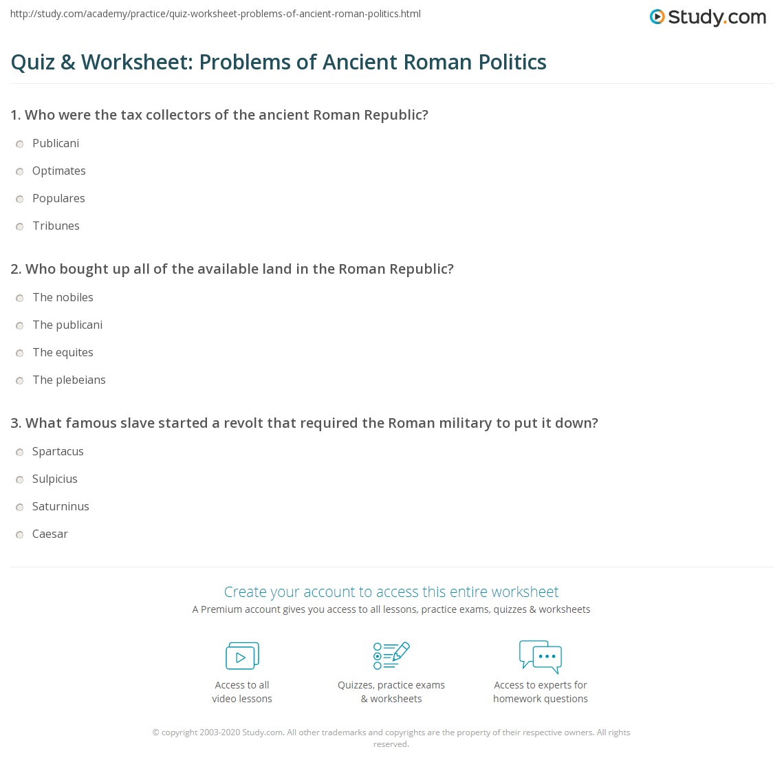 Quiz & Worksheet: Problems of Ancient Roman Politics | Study.com