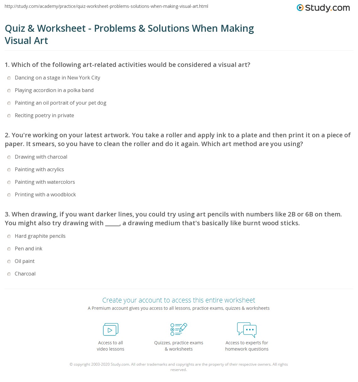 Quiz & Worksheet - Problems & Solutions When Making Visual Art | Study.com
