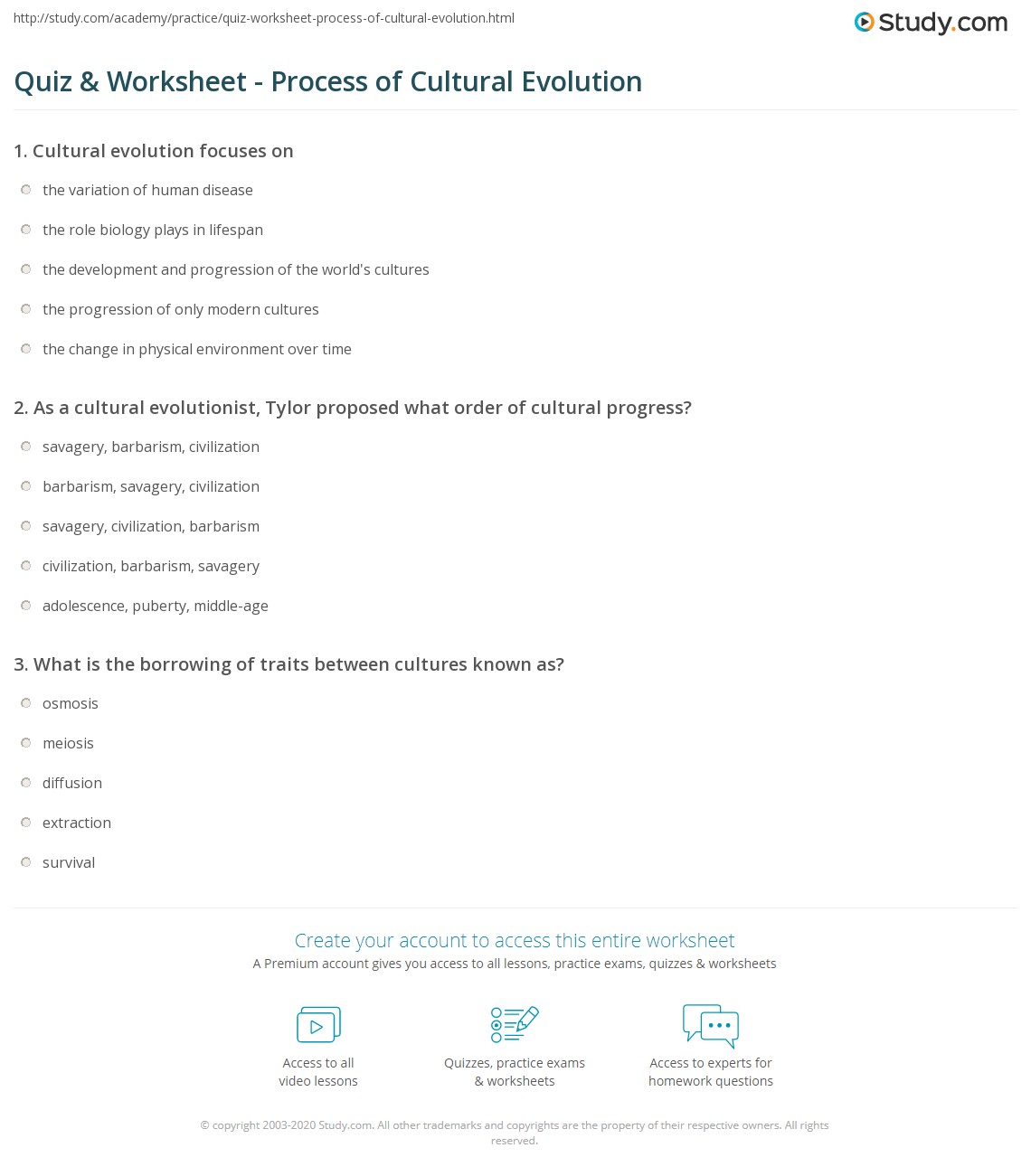 Quiz & Worksheet - Process of Cultural Evolution | Study.com