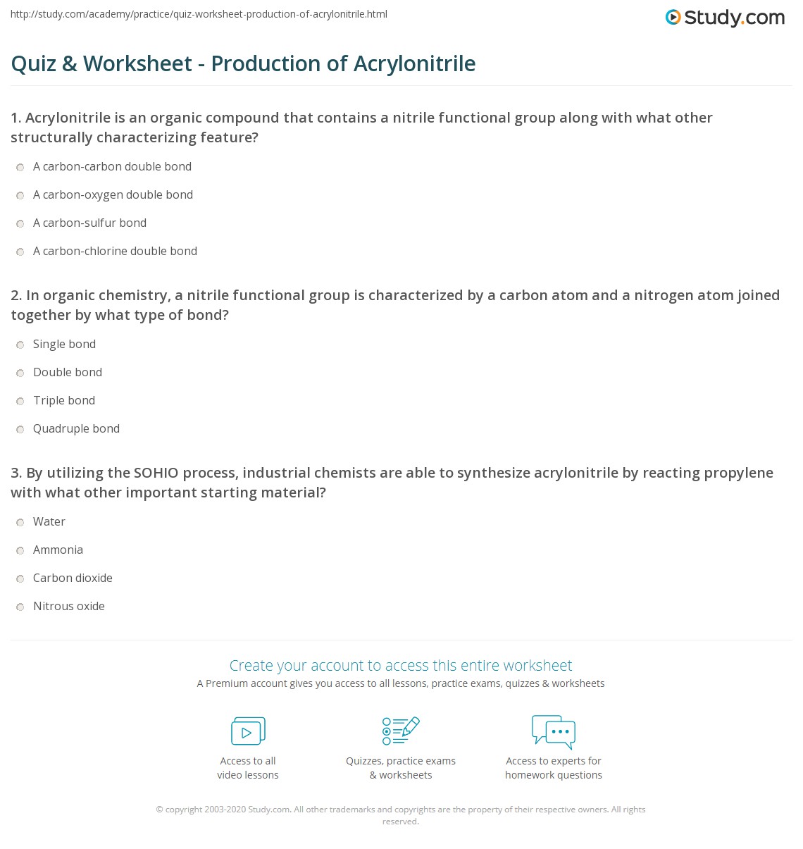 Quiz & Worksheet - Production of Acrylonitrile | Study.com