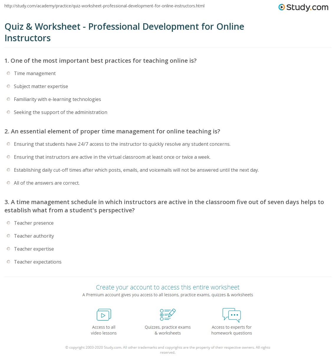Quiz & Worksheet - Professional Development for Online Instructors ...