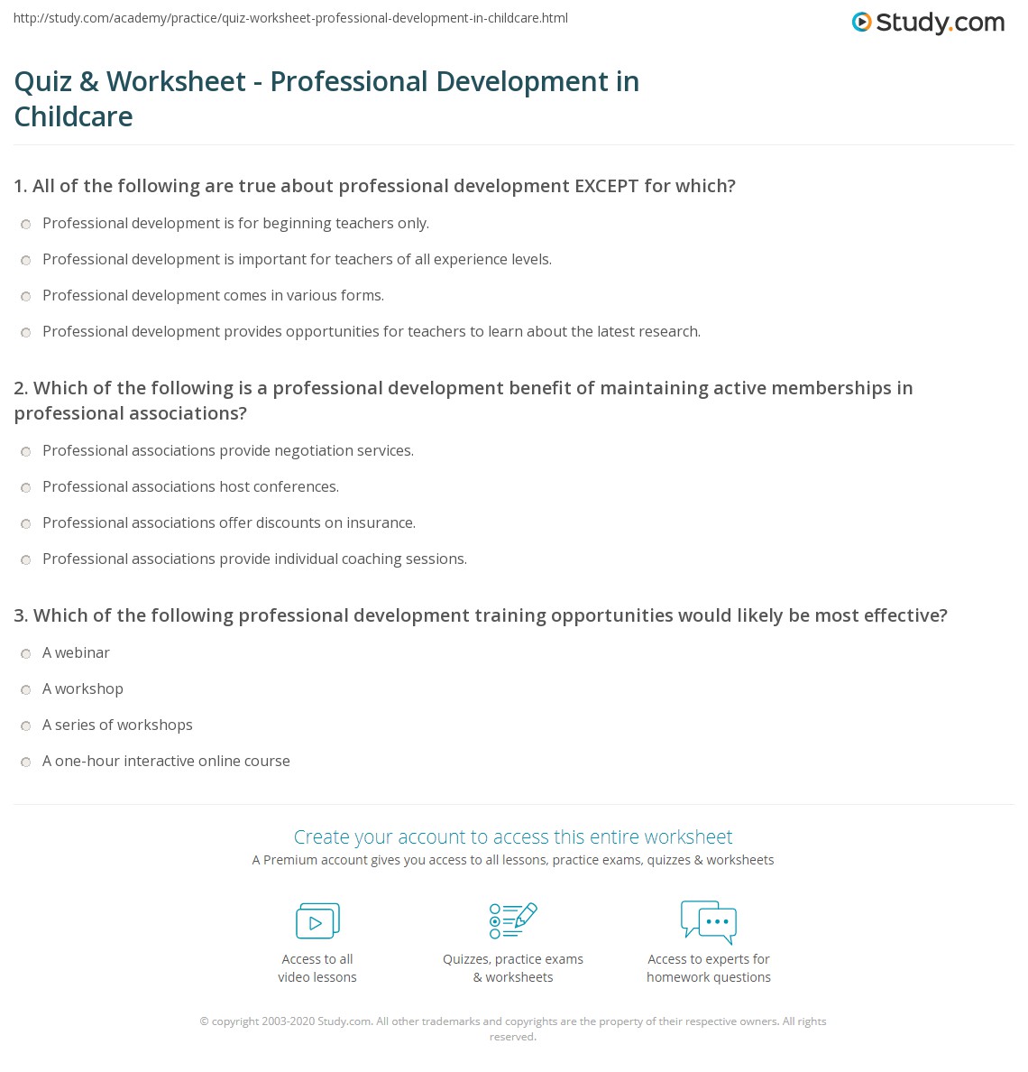 Quiz & Worksheet - Professional Development in Childcare | Study.com