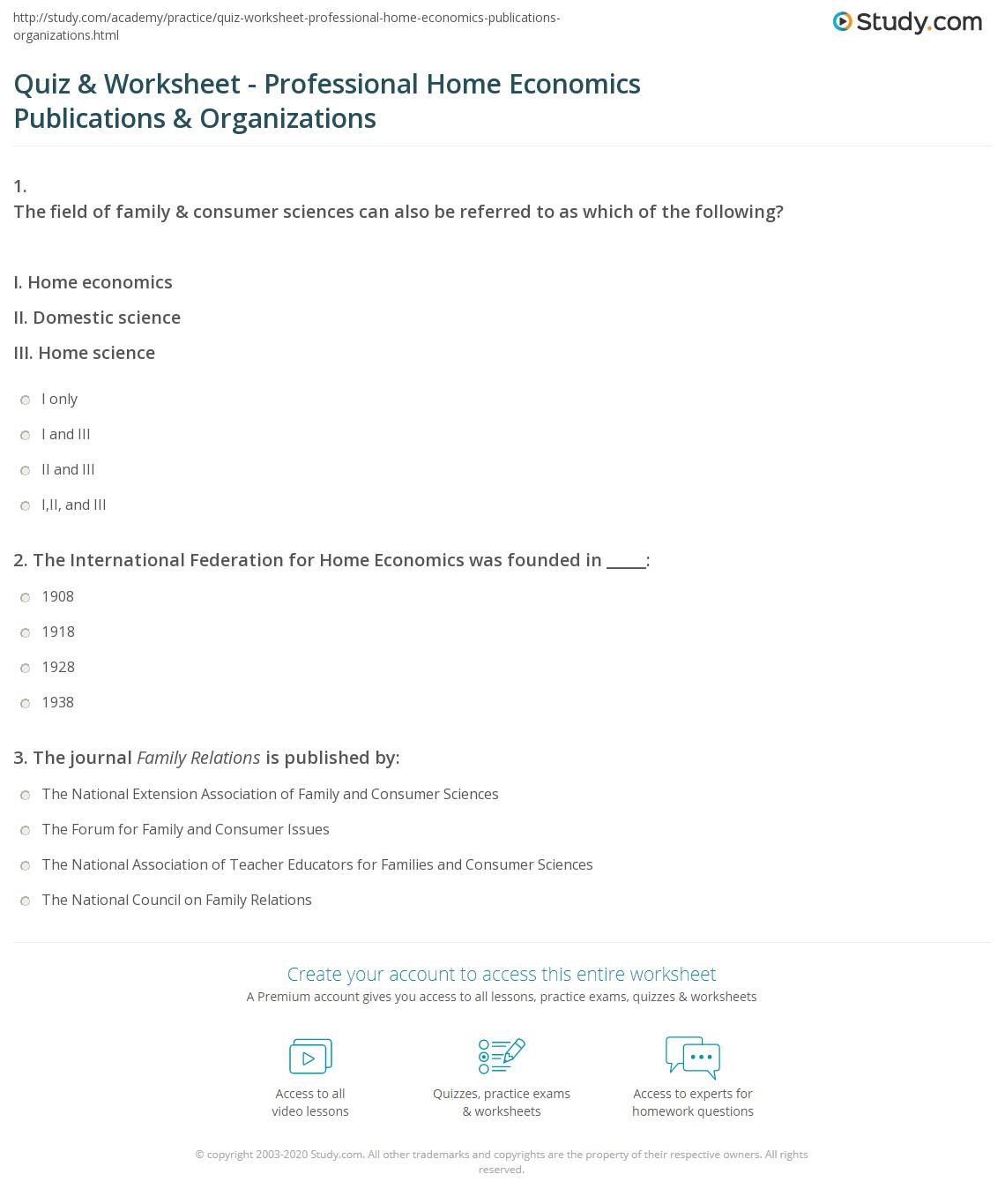 Quiz & Worksheet - Professional Home Economics Publications ...