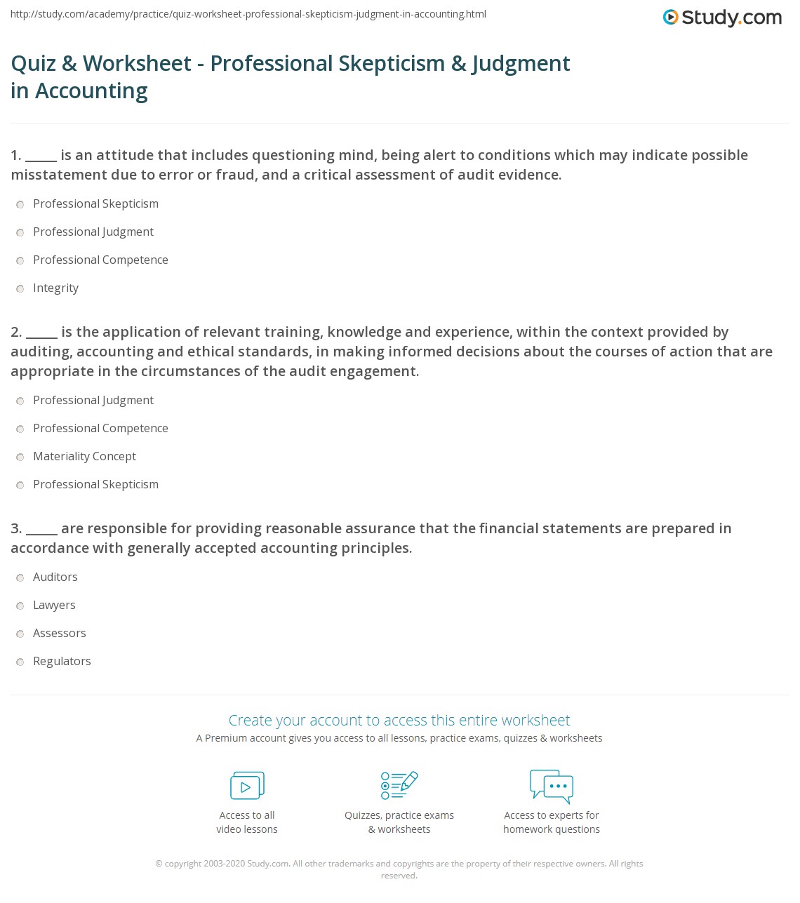 Quiz & Worksheet - Professional Skepticism & Judgment in Accounting ...