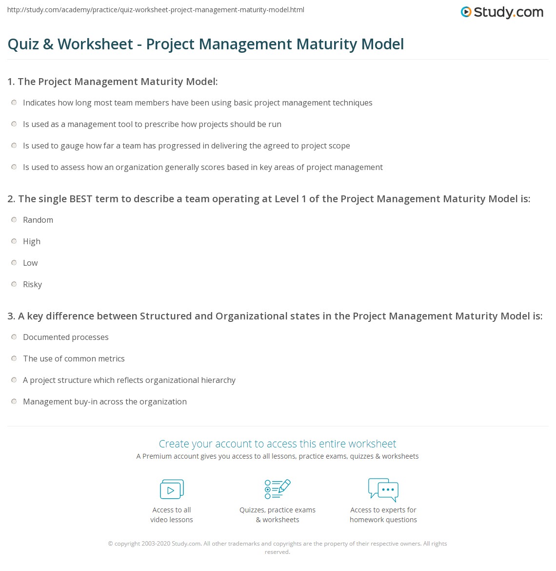 Quiz & Worksheet - Project Management Maturity Model | Study.com
