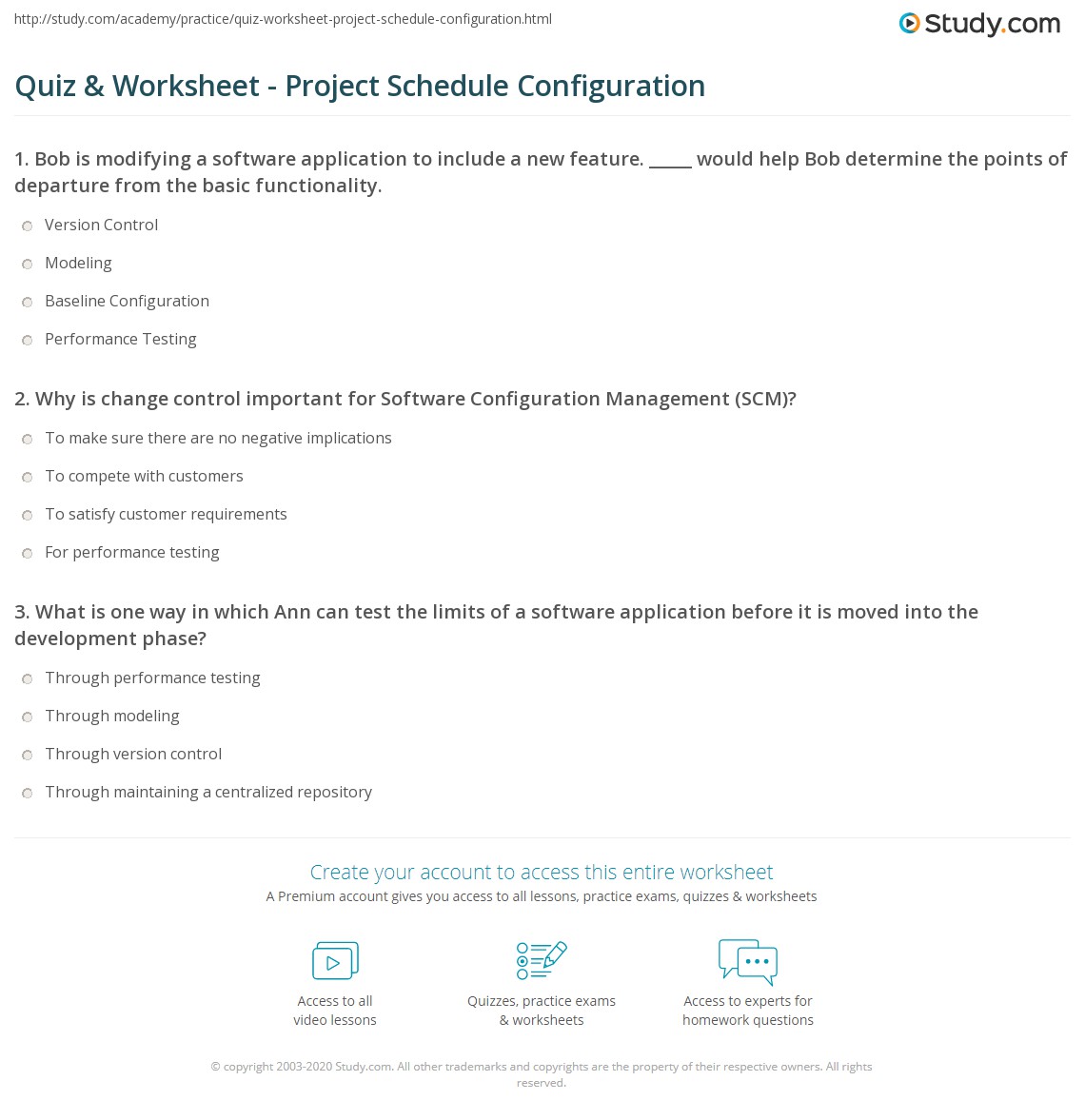 Quiz & Worksheet - Project Schedule Configuration | Study.com