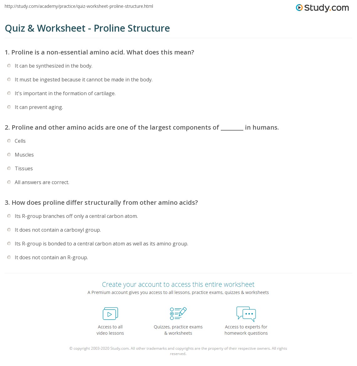 Quiz & Worksheet - Proline Structure | Study.com