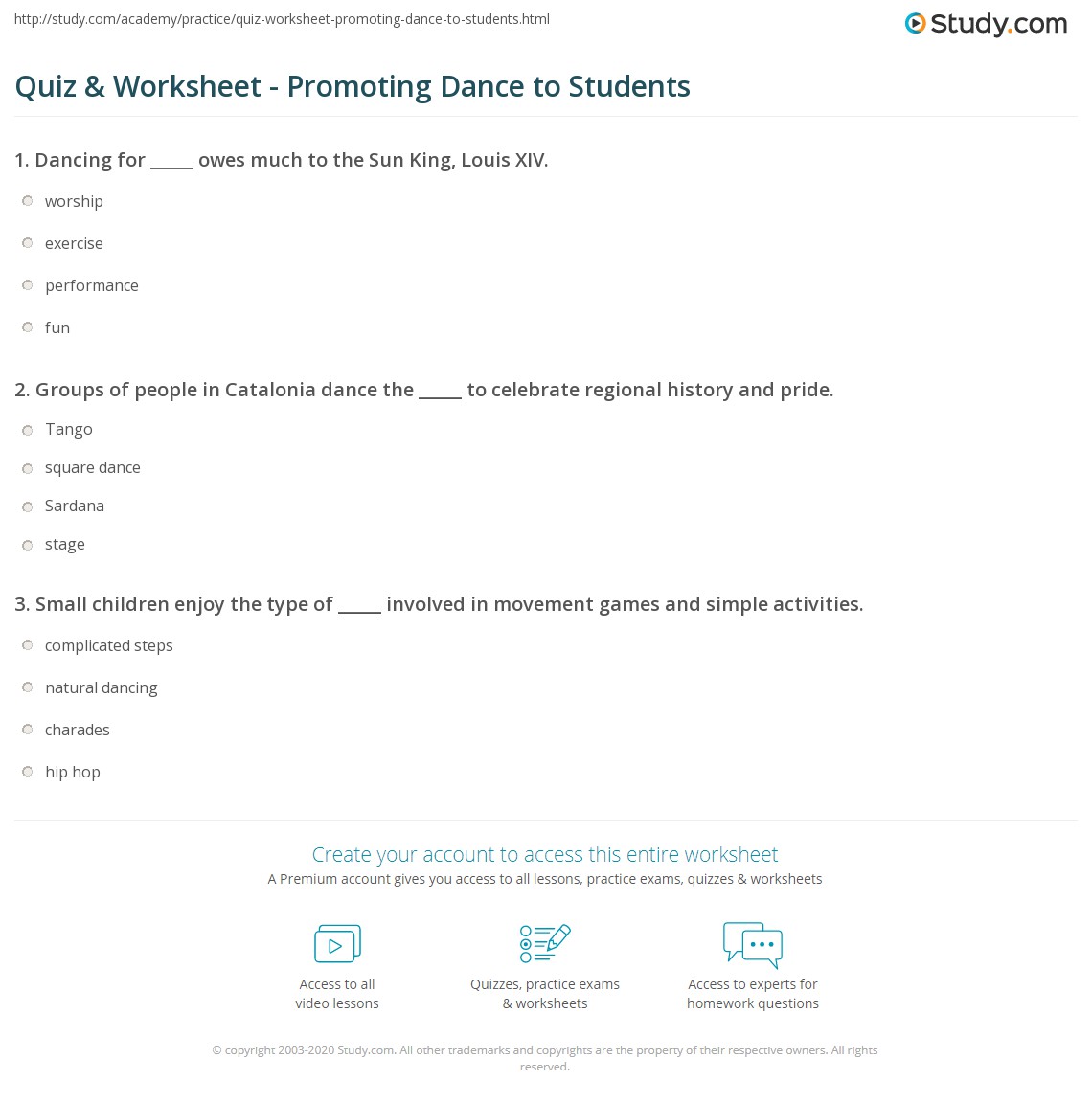 Quiz & Worksheet - Promoting Dance to Students | Study.com