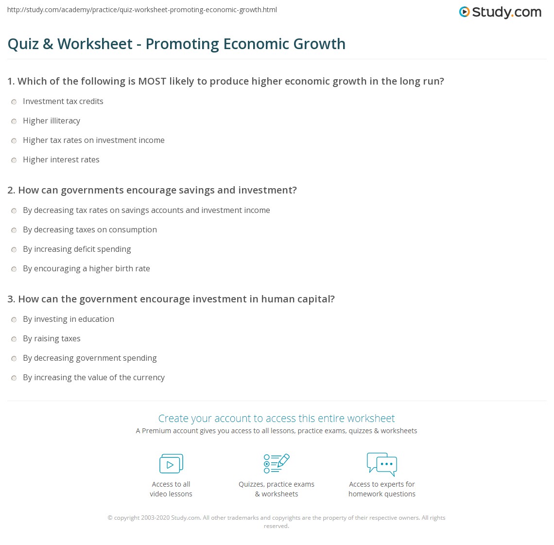 Quiz & Worksheet - Promoting Economic Growth | Study.com