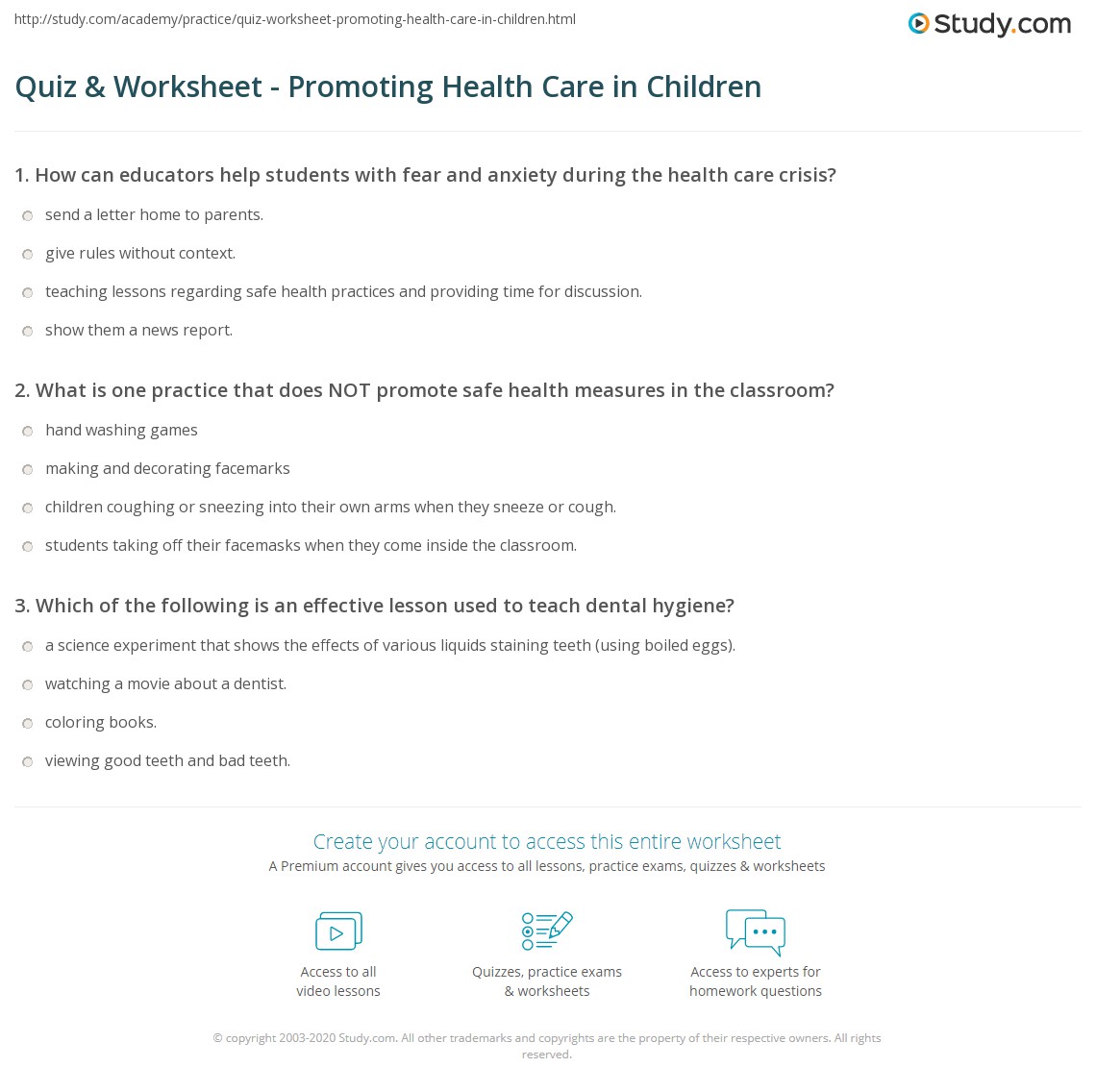 Quiz & Worksheet - Promoting Health Care in Children | Study.com