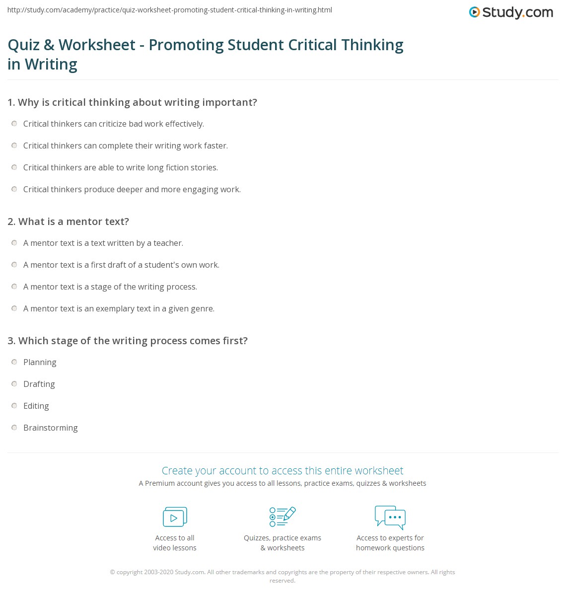 Quiz & Worksheet - Promoting Student Critical Thinking in Writing ...