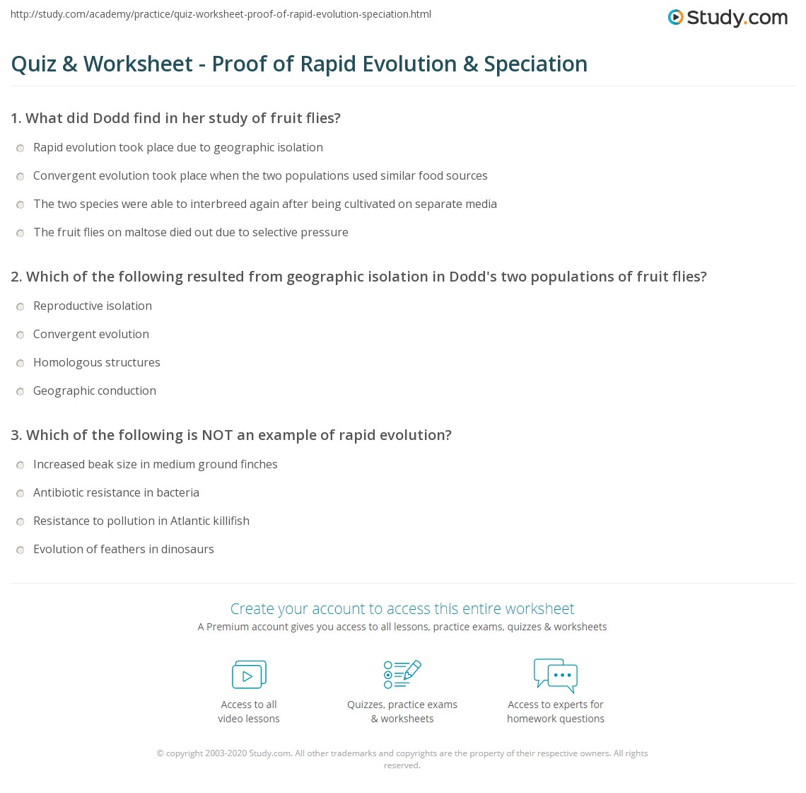 Quiz & Worksheet - Proof of Rapid Evolution & Speciation | Study.com