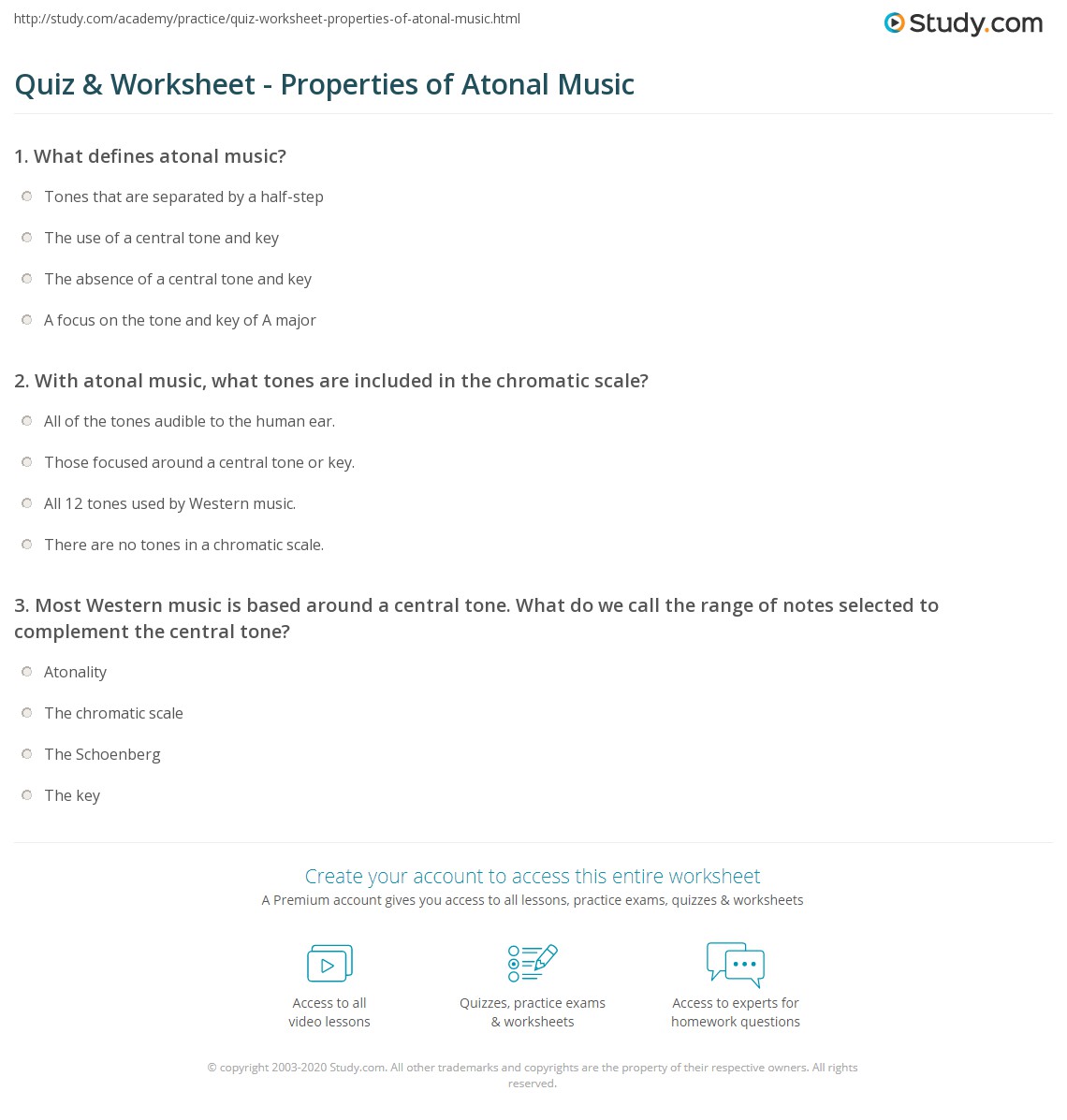 Quiz & Worksheet - Properties of Atonal Music | Study.com