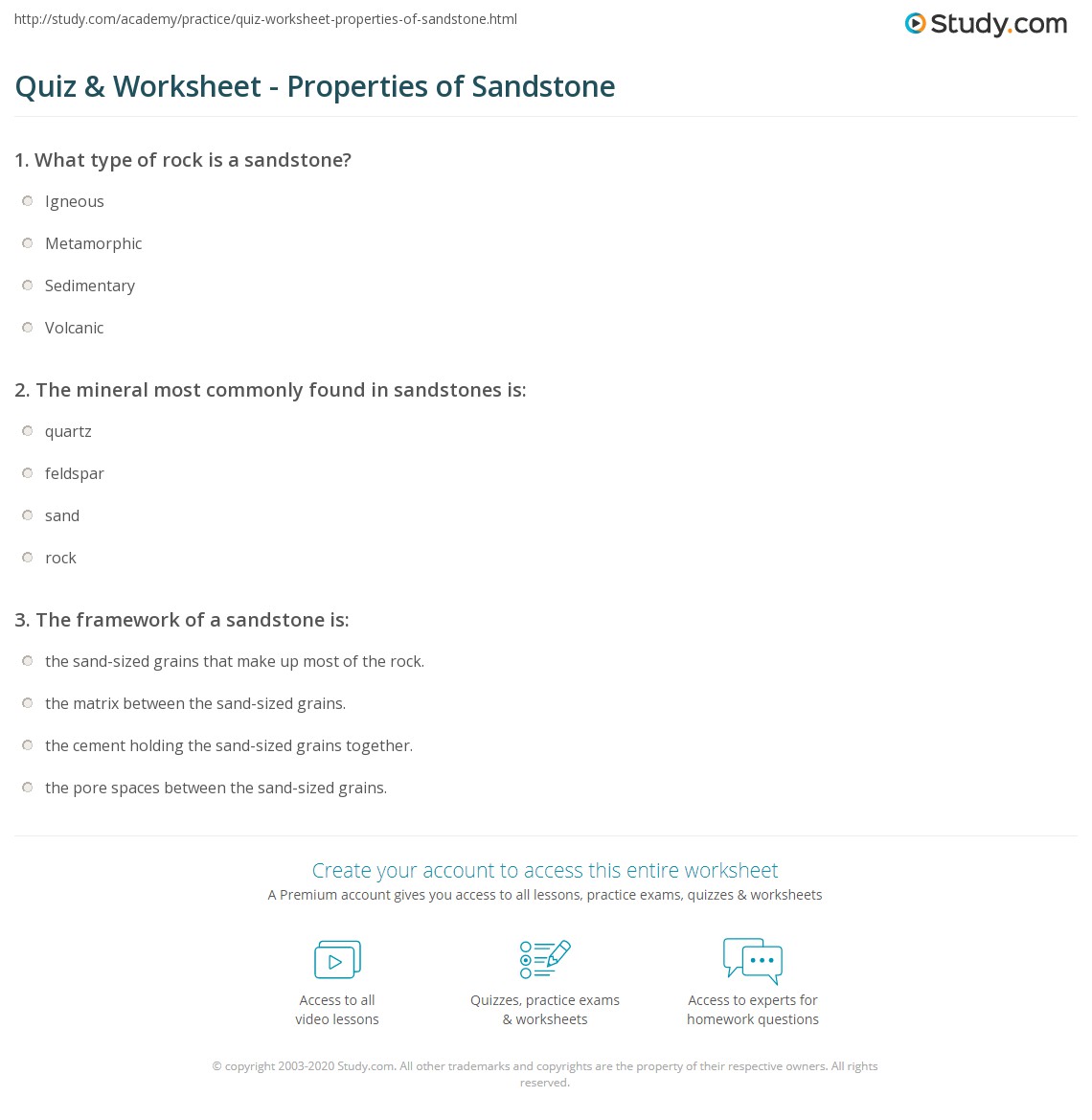 Quiz & Worksheet - Properties of Sandstone | Study.com