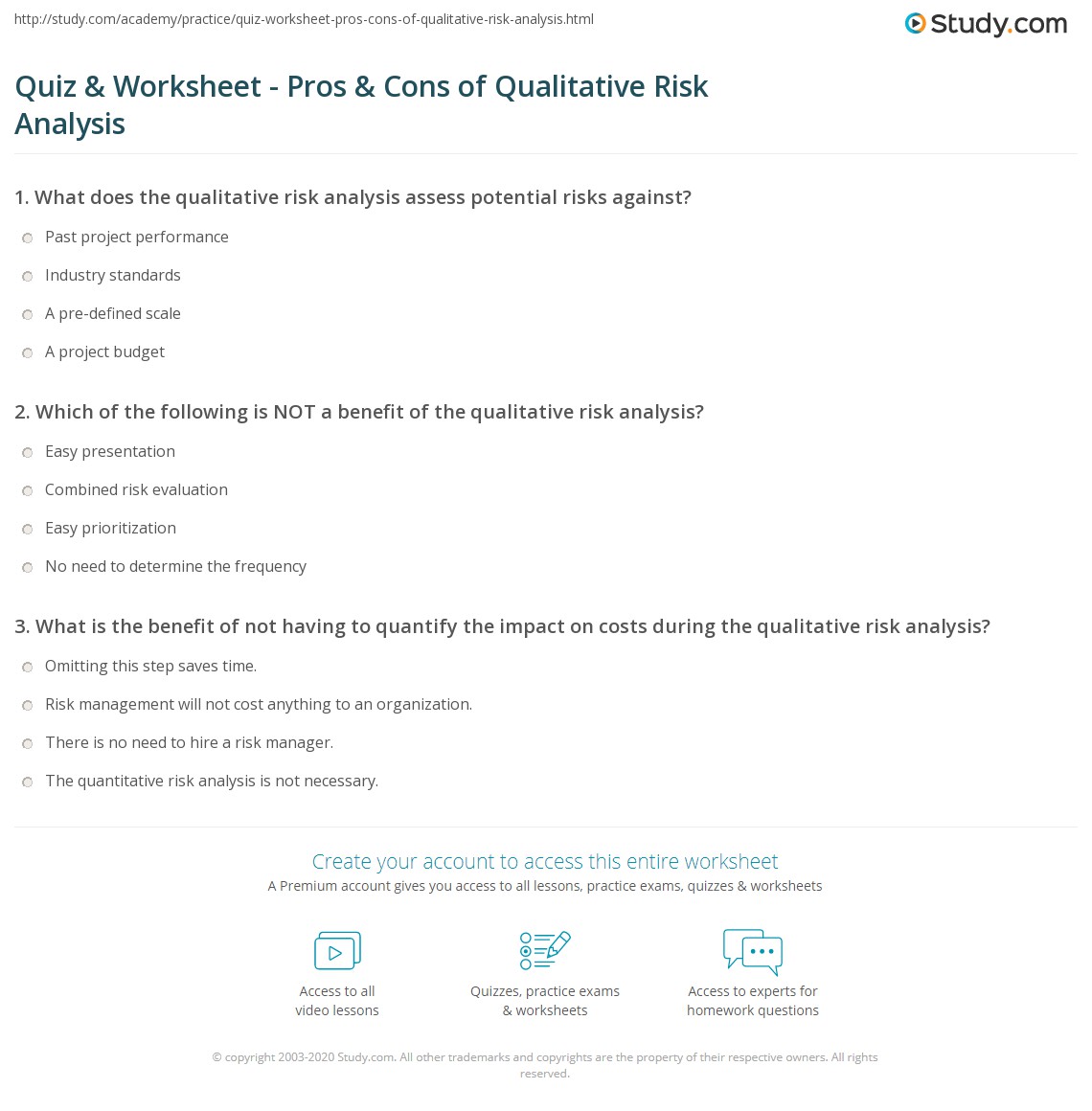 Quiz & Worksheet - Pros & Cons of Qualitative Risk Analysis | Study.com